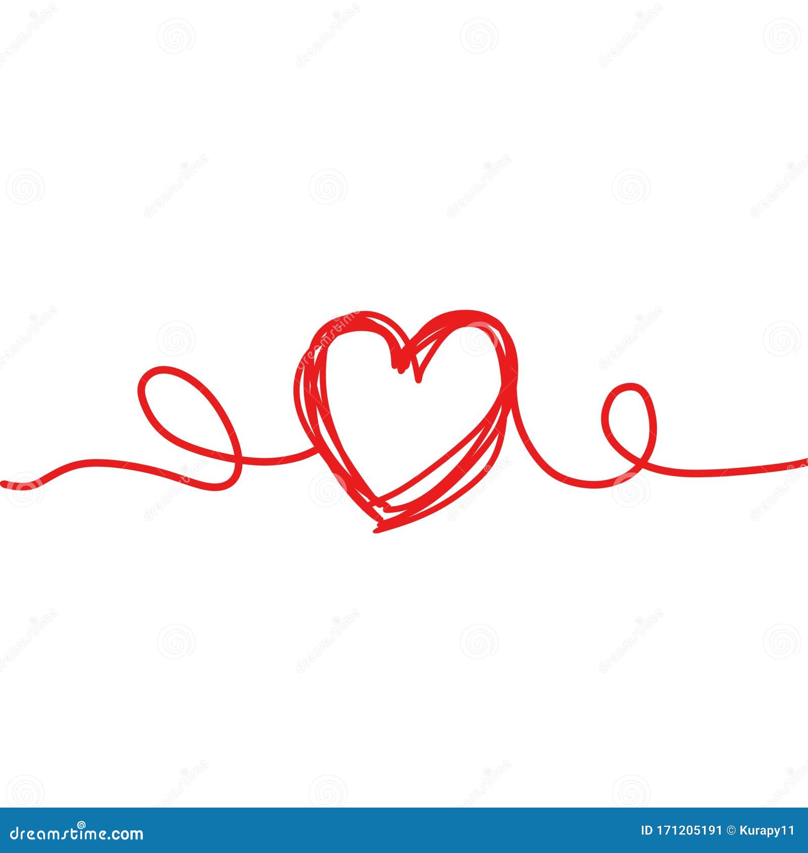 Red Heart Round Scribble Hand Drawn with Thin Line, Divider Shape.on ...