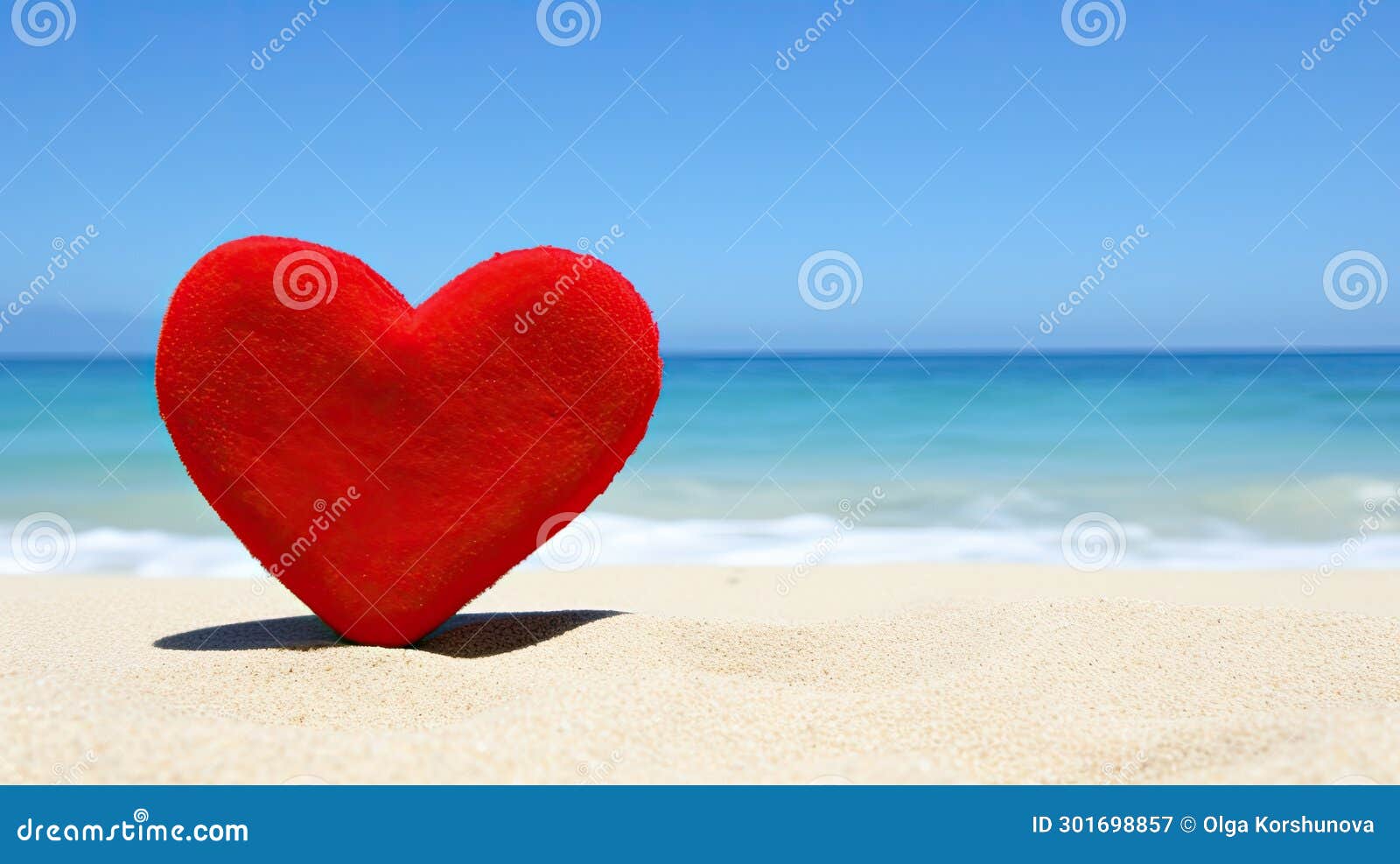 Red Heart on Sandy Beach with Ocean Horizon Background GenerativeAI ...