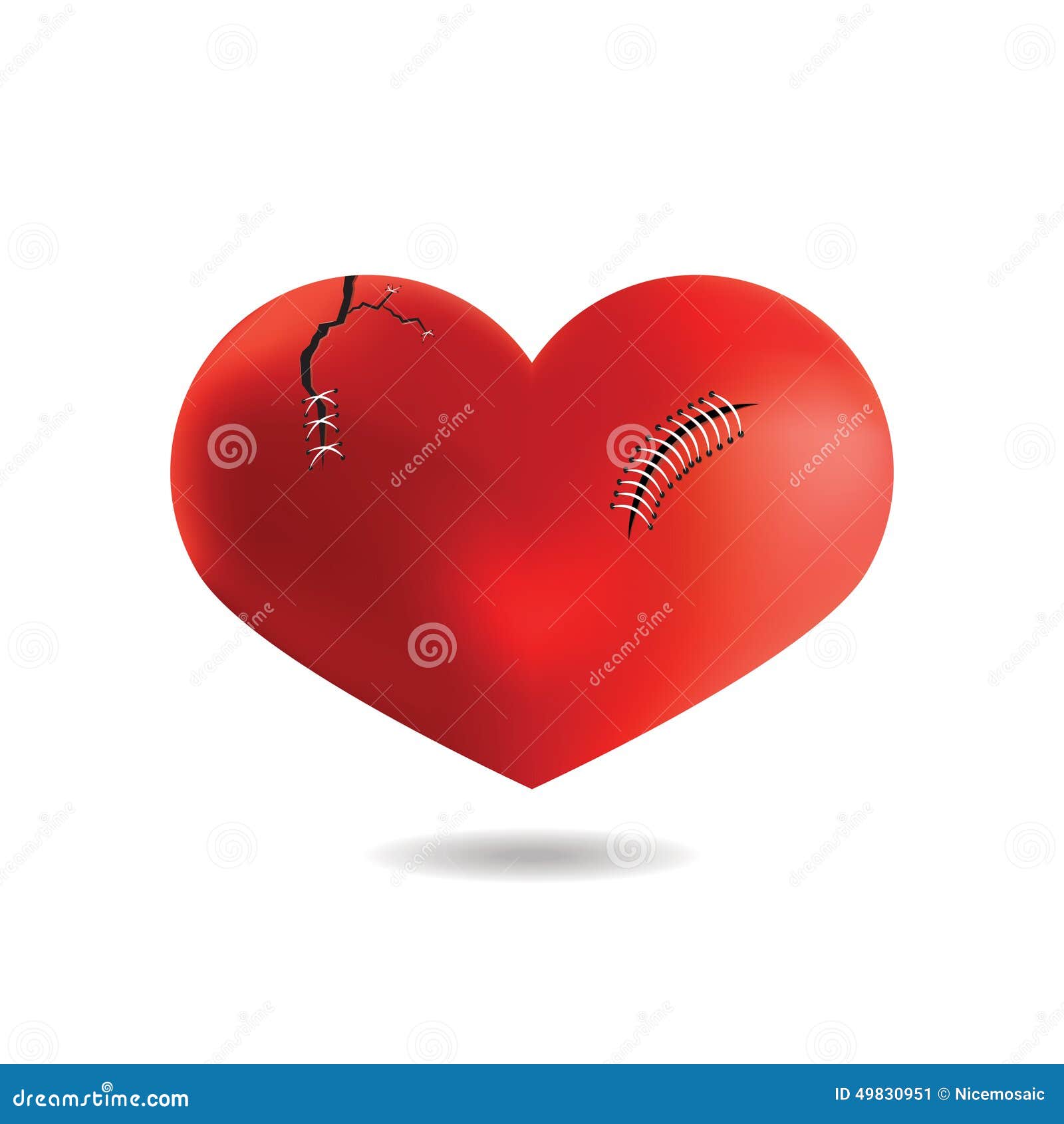 Red Heart with Scar, on White Background, Vector Stock Vector ...