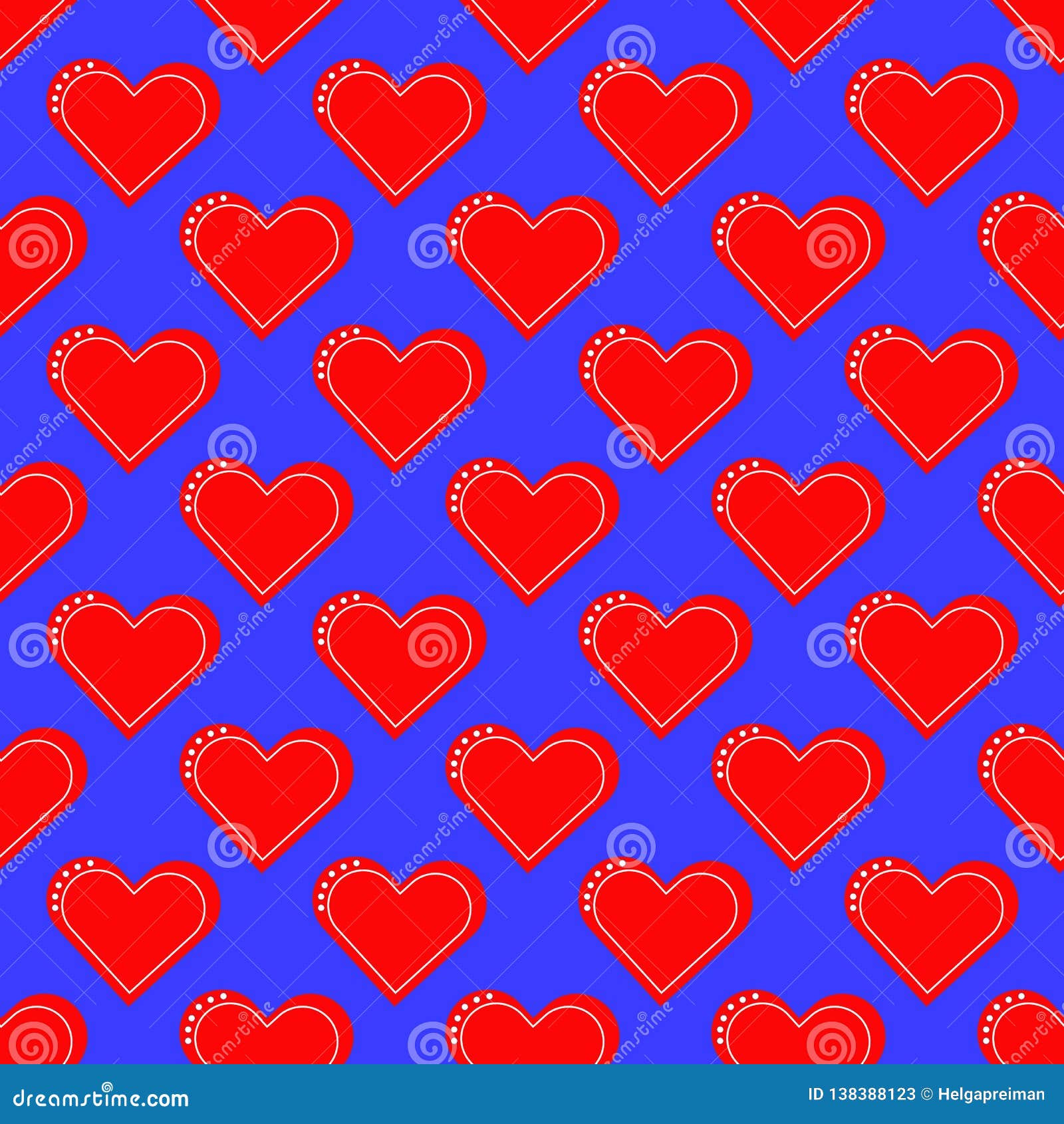 Red Heart Pattern on the Blue Background Stock Illustration ...
