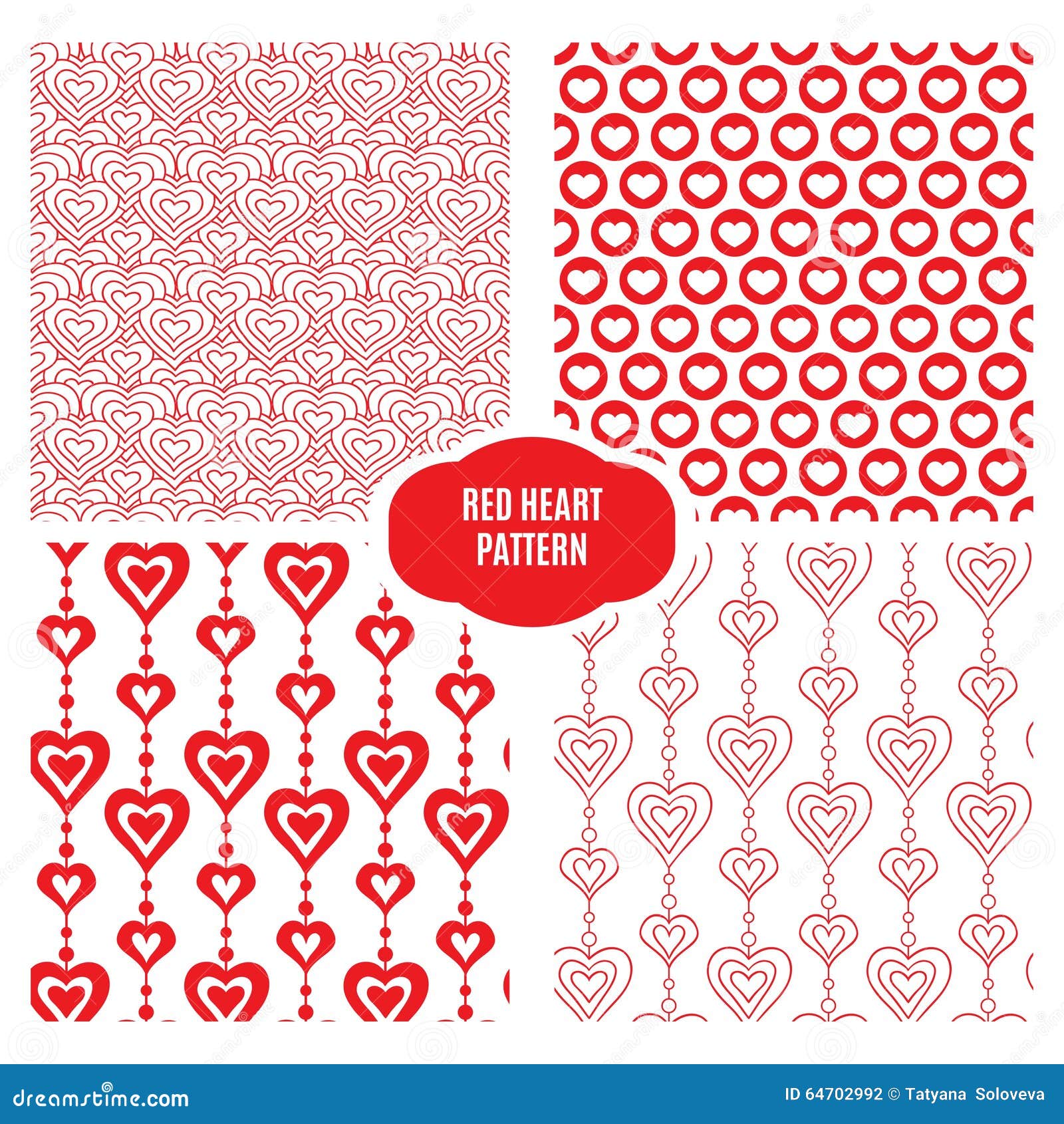 Red Heart Set Vector Seamless Pattern Stock Vector - Illustration of ...