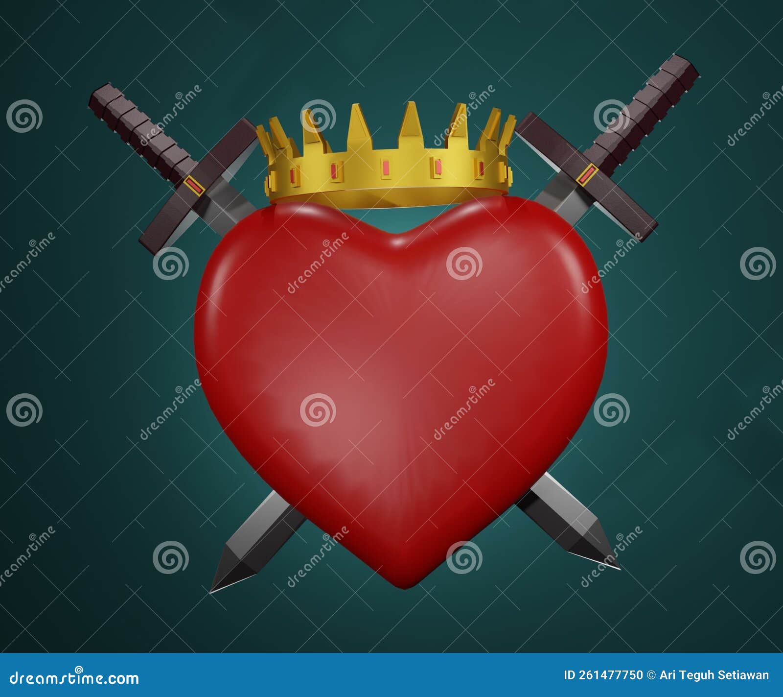 Red Heart Shape with Crown and Swords Stock Illustration - Illustration ...