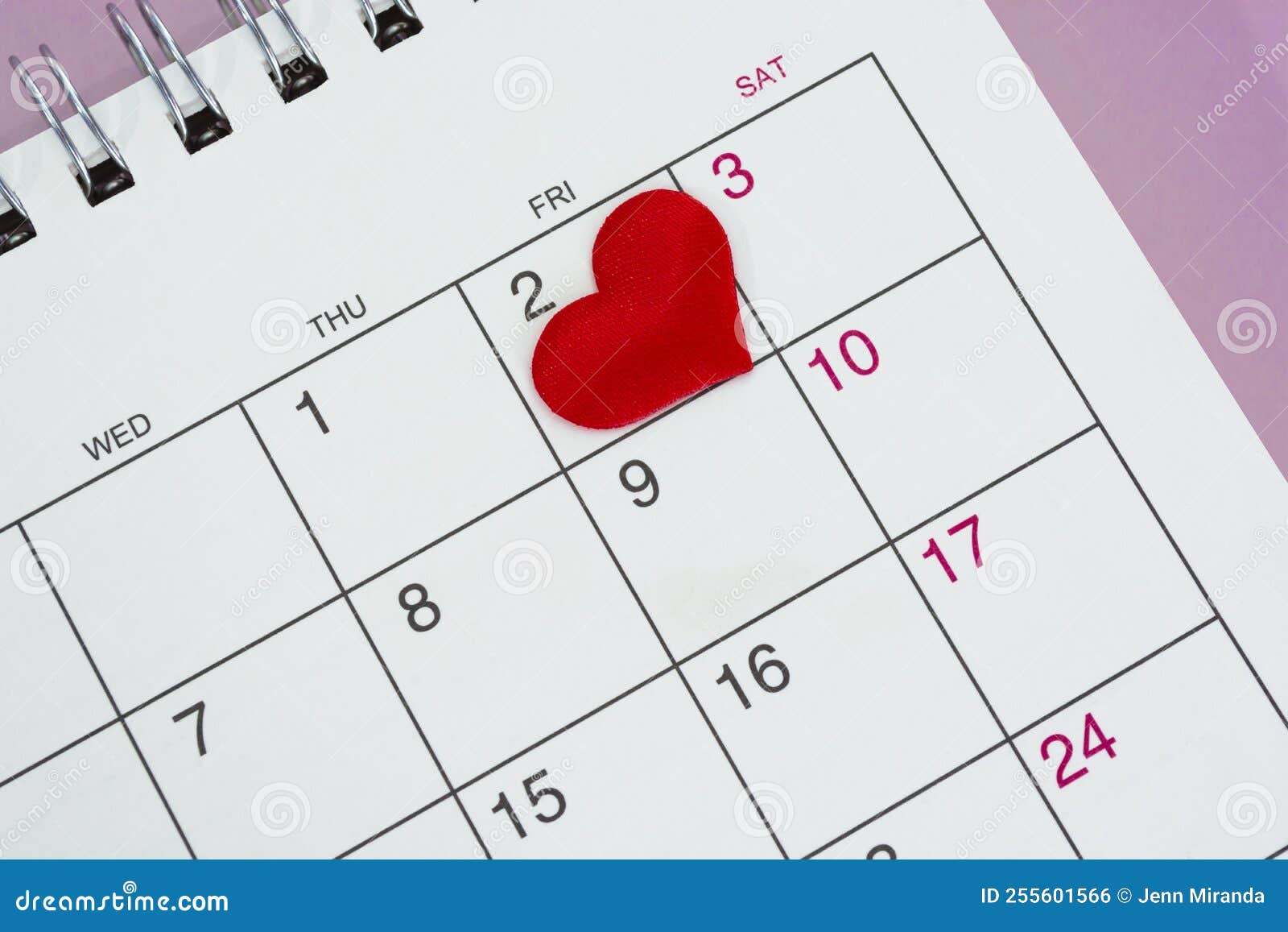 Red Heart Shape on the Date of the 2nd Day in the Calendar. Stock Photo ...