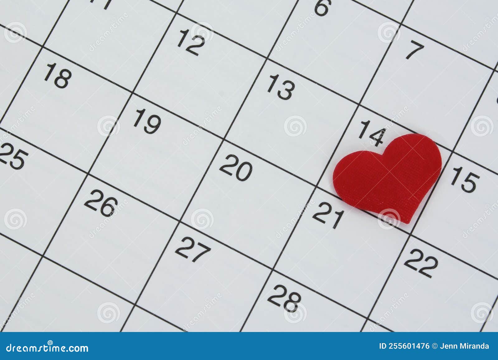 Red Heart Shape on the Date of the 14th Day in the Calendar. Stock ...