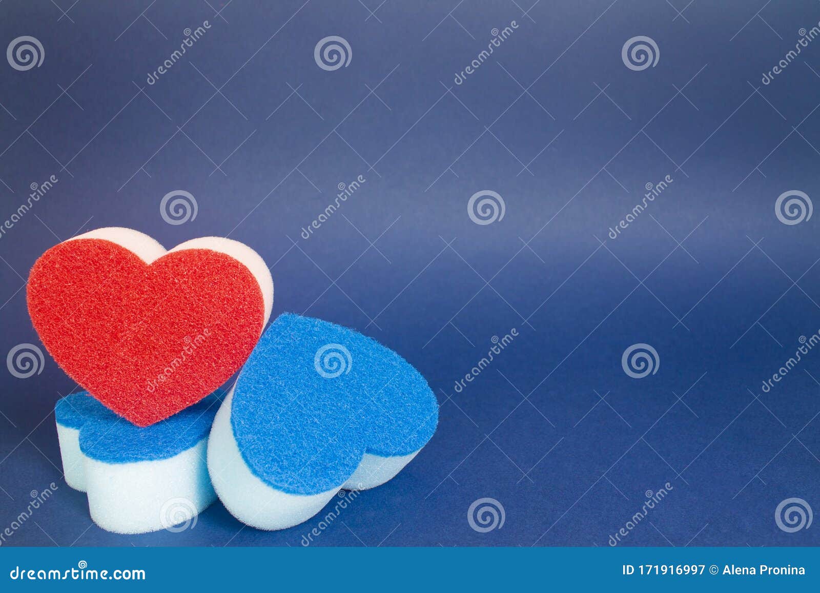 Red Heart Shape Dishwash Sponge Over Two Blue Heart Shape Dishwasher ...