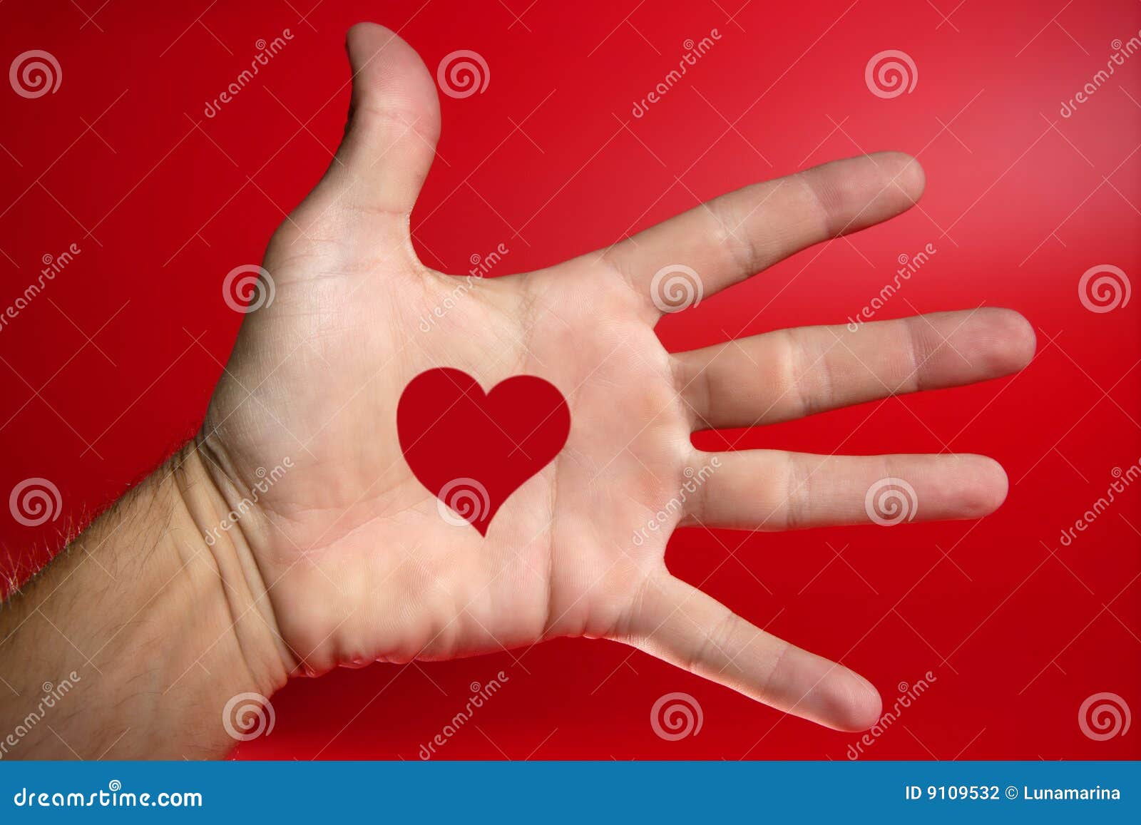 Red Heart Shape Drawed on a Male Human Hand Stock Photo - Image of ...