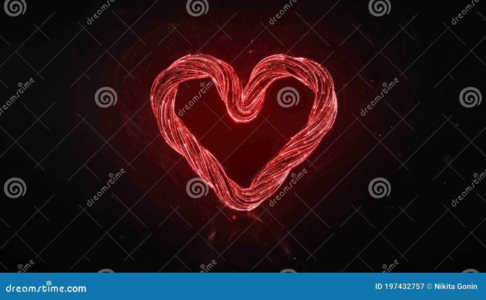 Red Heart Shape of Glow Light Trails 3D Render Stock Illustration ...