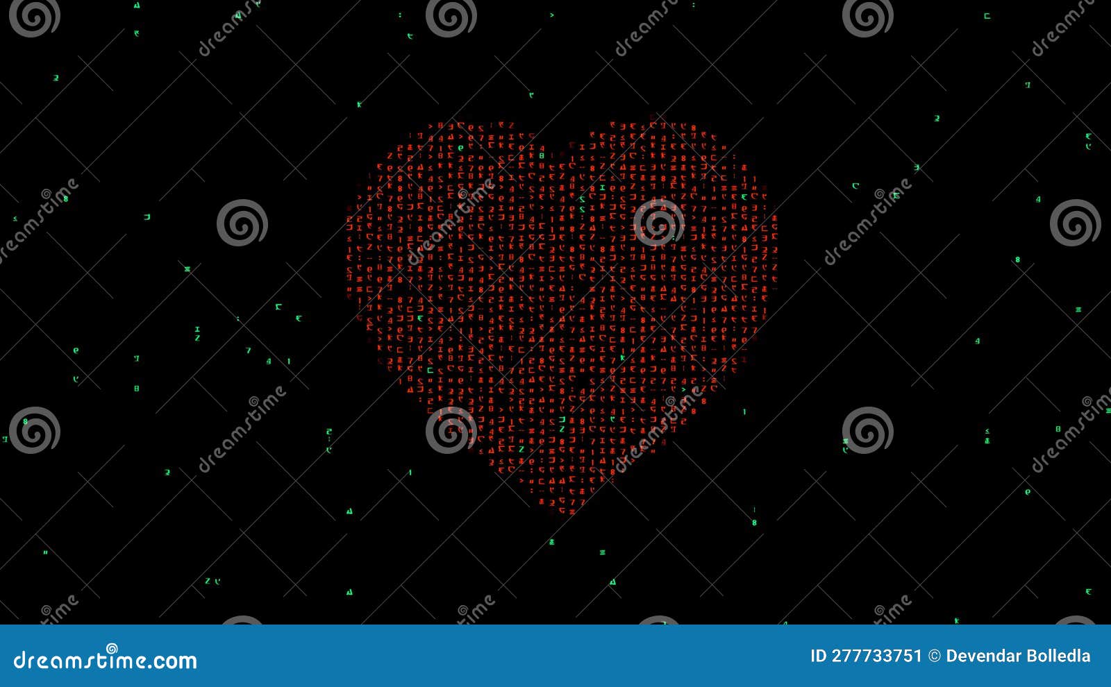 Red Heart Shape with Matrix Code on Plain Black Background Stock Video ...