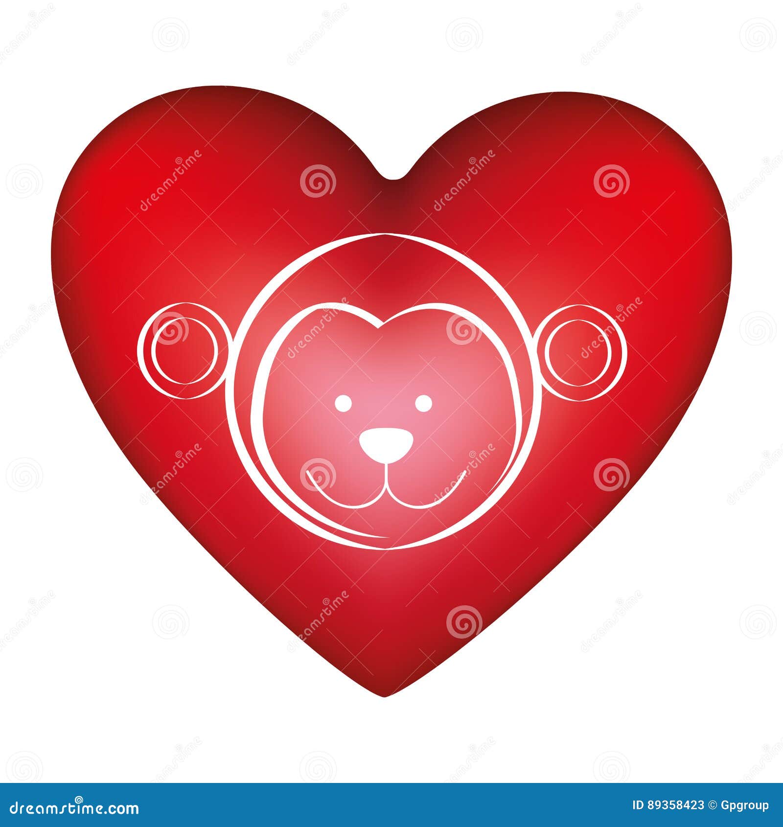 Red Heart Shape with Silhouette Face Cute Monkey Animal Stock ...