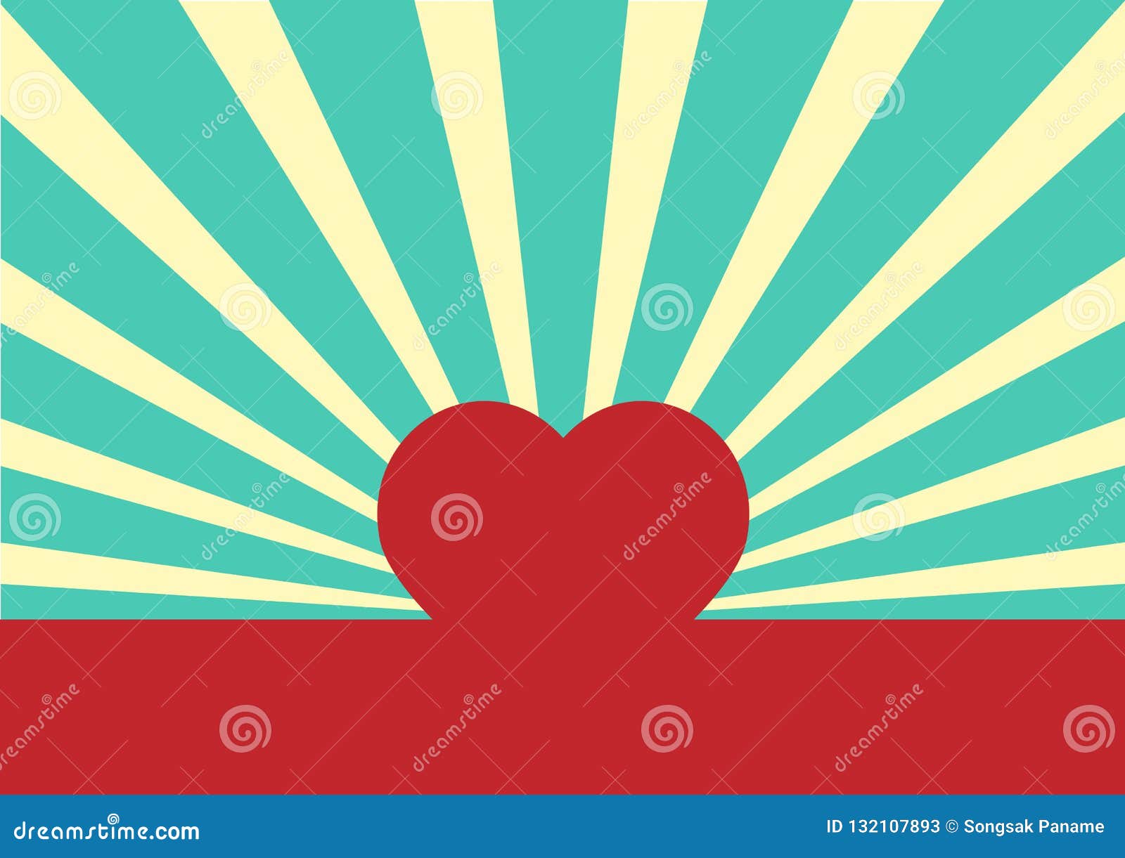 Red Heart Shape on a Sunrays Illustration with Valentine`s Day C Stock ...