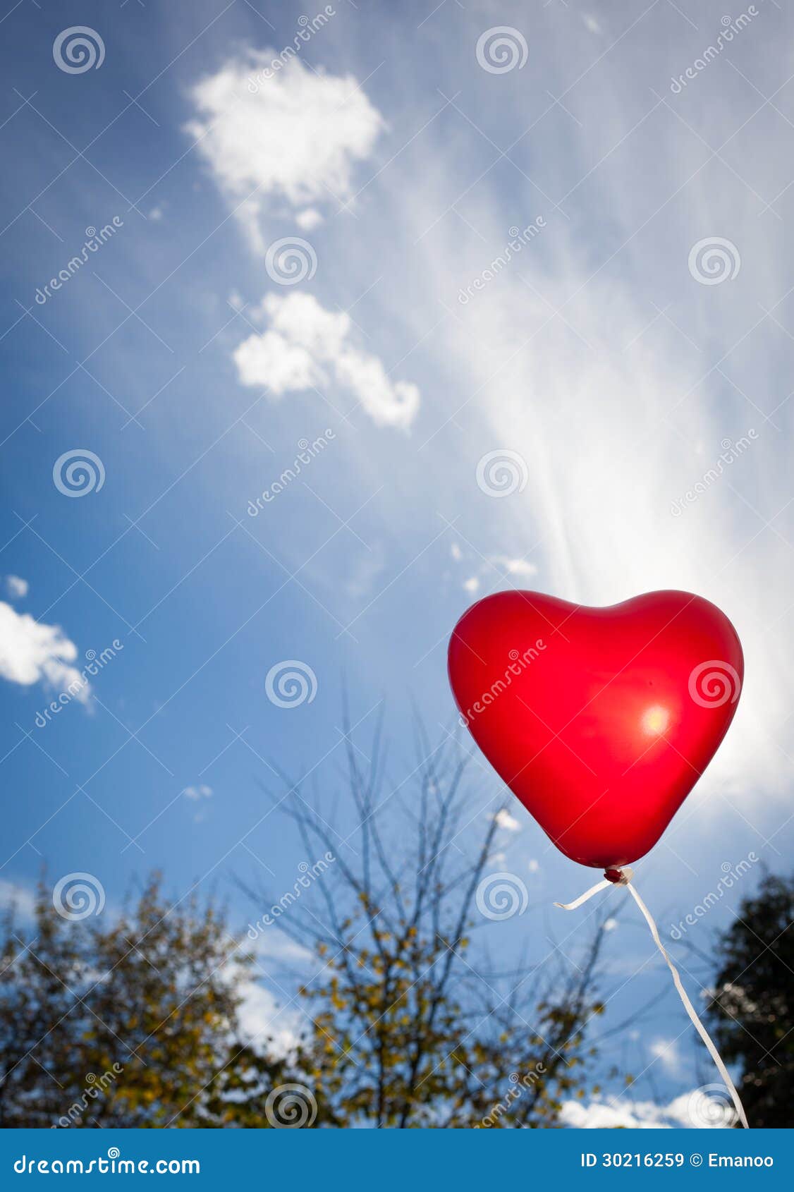 Red Heart-shaped Balloon Flying In Sky Stock Image - Image: 30216259