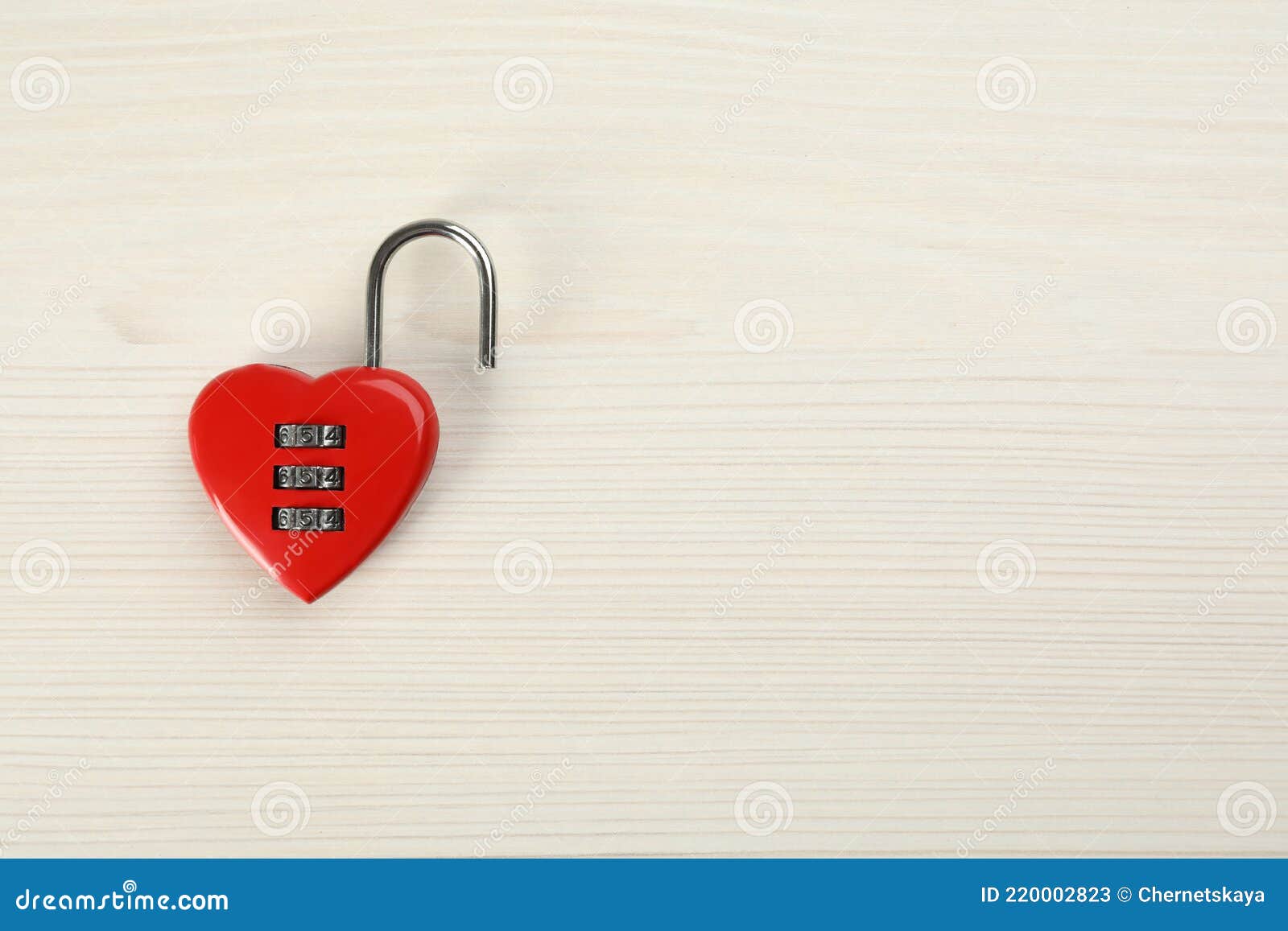 Red Heart Shaped Combination Lock on White Wooden Table, Top View ...