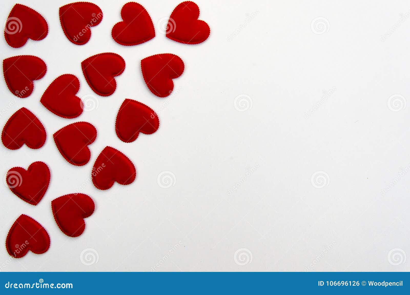 Red Heart Shaped Confetti Background or Corner Border Over White. Top ...