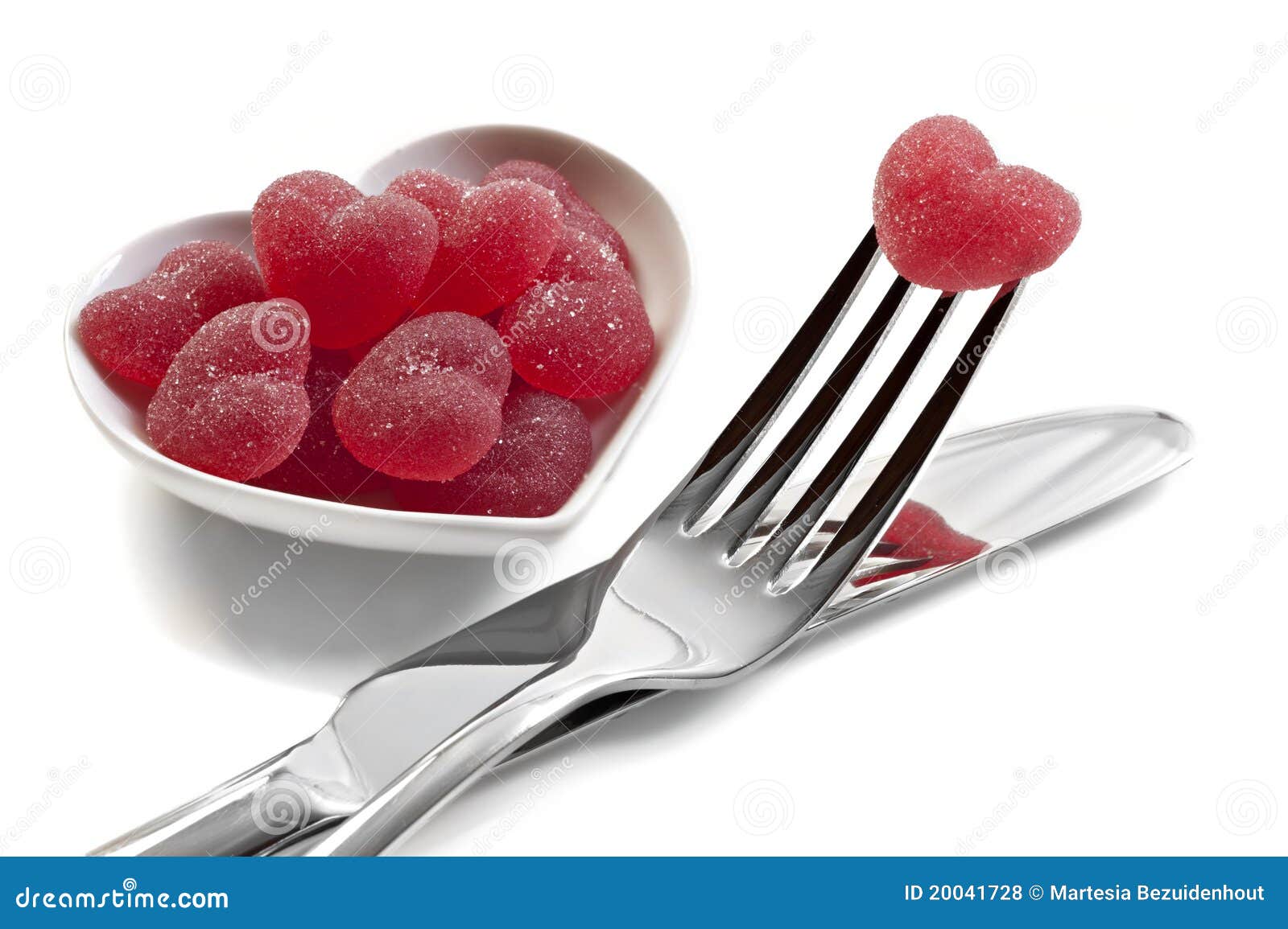 Red Heart Shaped Jelly Sweets with Cutlery Stock Photo - Image of ...