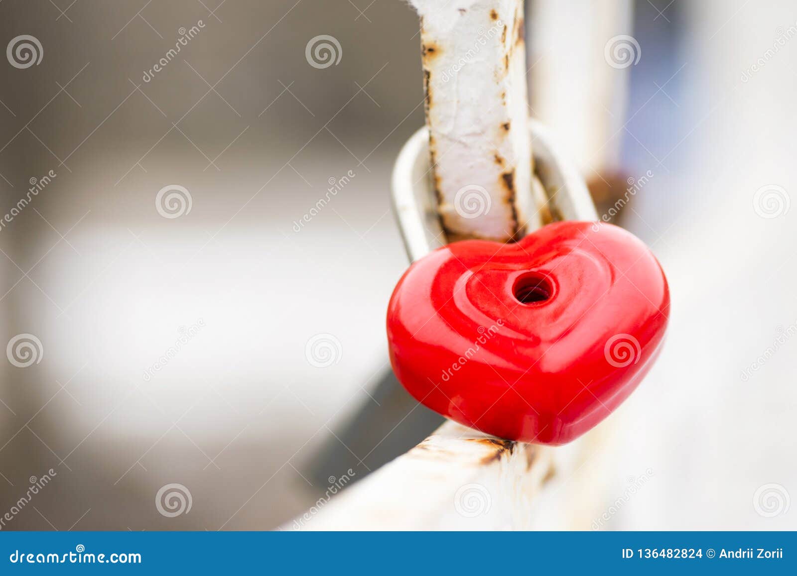 Red Heart-shaped Lock on Bridge. Love Locks on Bridge. Lock in the ...