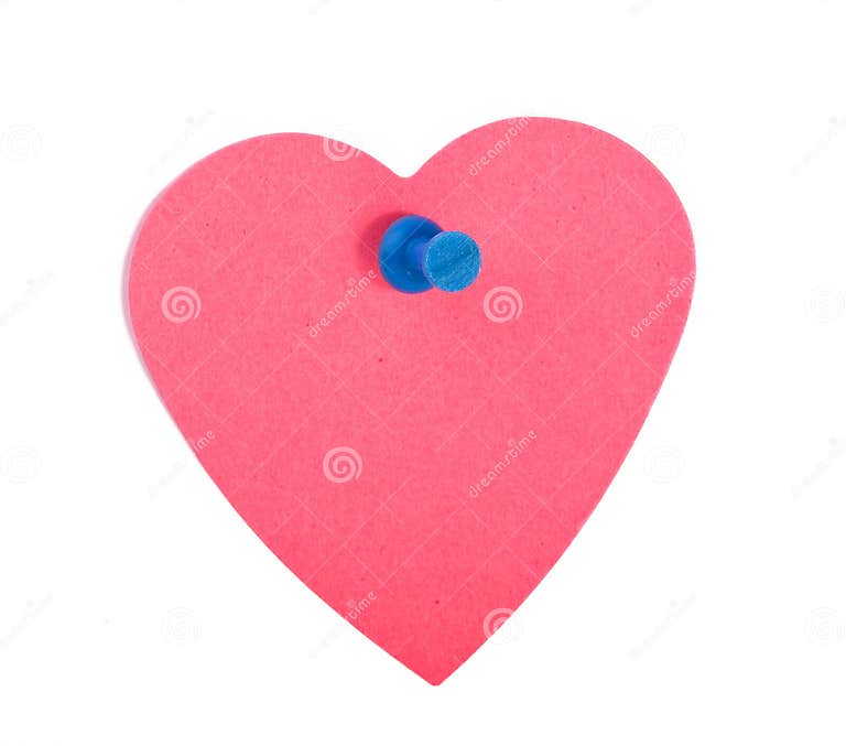 Red Heart Shaped Note Paper with Blue Pin Stock Photo - Image of ...