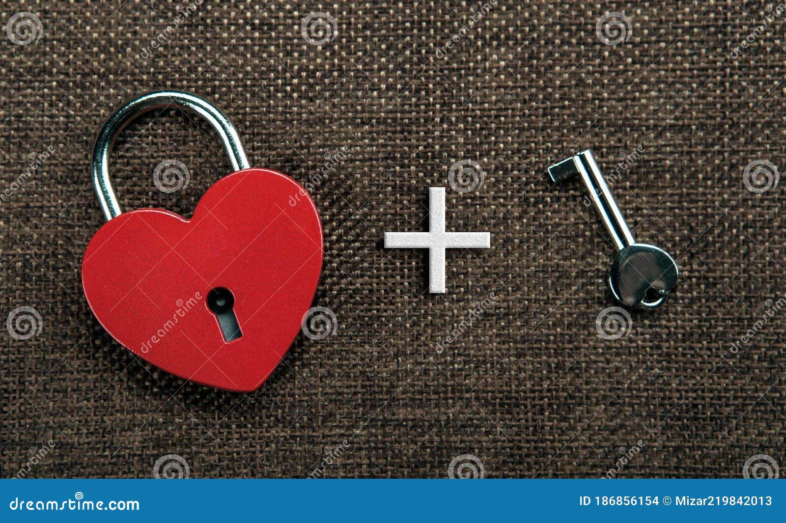 Red Heart Shaped Padlock Plus a Key on Gray Linen Stock Photo - Image ...
