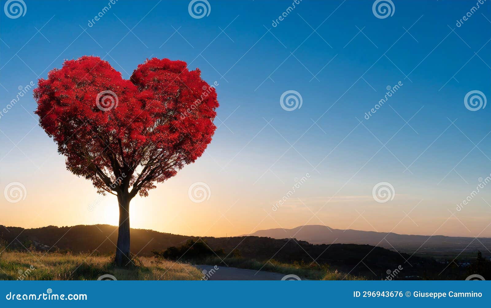 Red Heart Shaped Tree at Sunset Stock Illustration - Illustration of ...