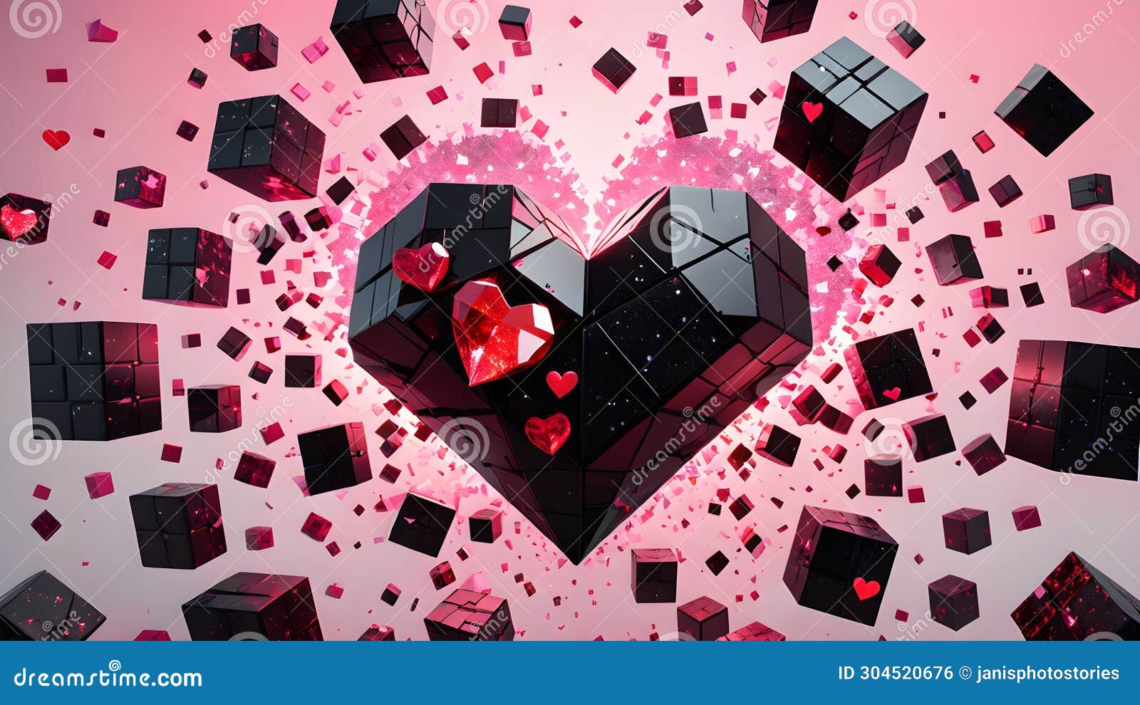 Red Heart Shattered into Cube Pieces. Glass Texture. Broken Heart Stock ...