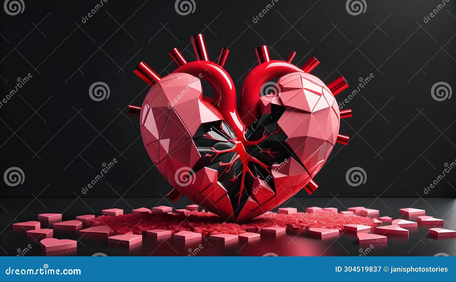 Red Heart Shattered into Pieces. Glass Texture. Broken Heart Stock ...