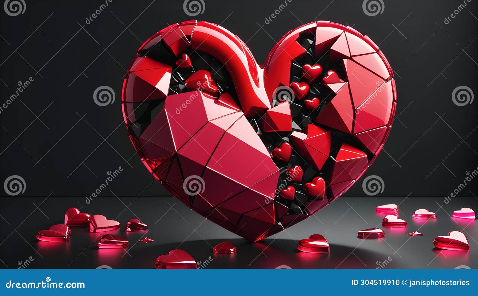 Red Heart Shattered into Pieces. Glass Texture. Broken Heart Stock ...