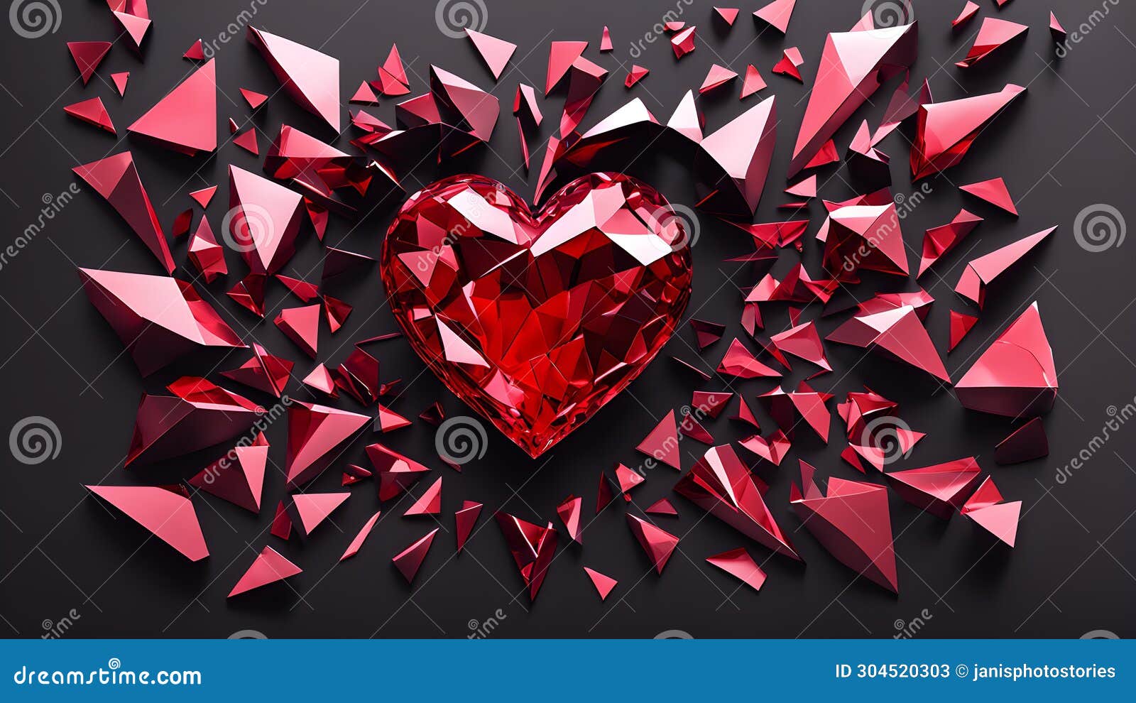 Red Heart Shattered into Pieces. Glass Texture. Broken Heart Stock ...