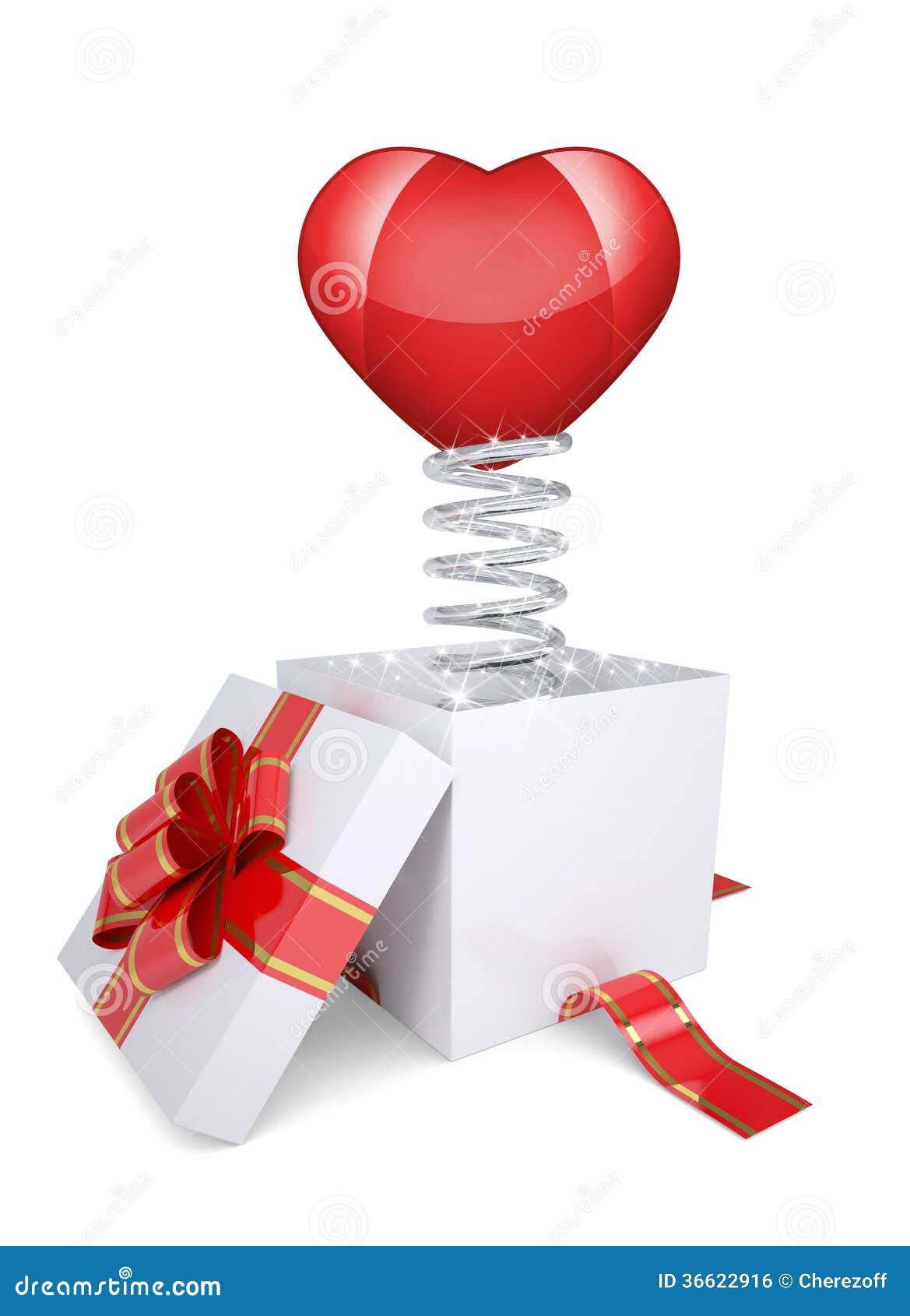 Red Heart on a Spring from an Open Gift Box Stock Illustration ...
