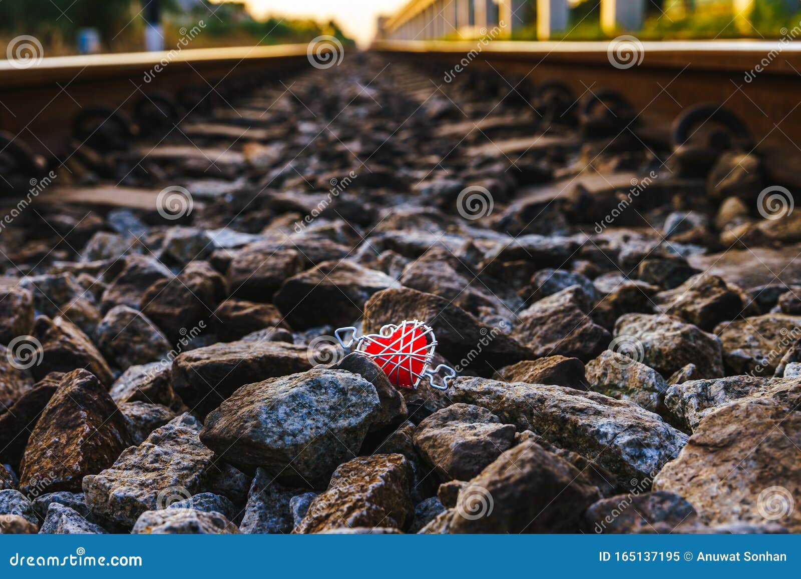 A Red Heart on a Stone Pile in a Train Track Stock Image - Image of ...