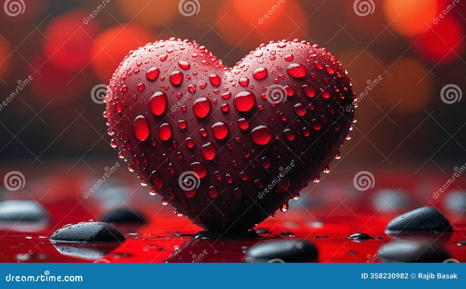 Red Heart with Water Droplets on a Reflective Surface Stock ...