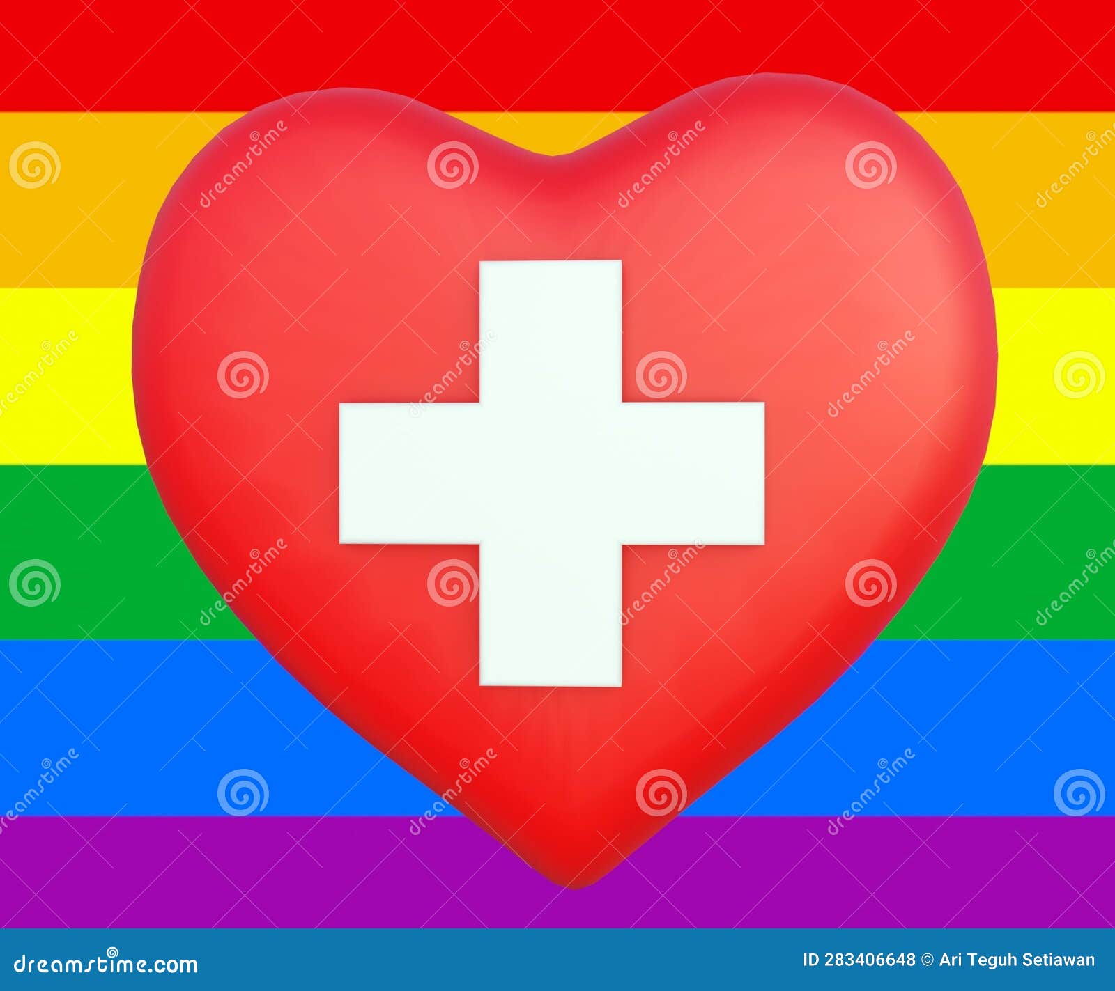 Red Heart with White Cross in the Rainbow Flag Stock Illustration ...