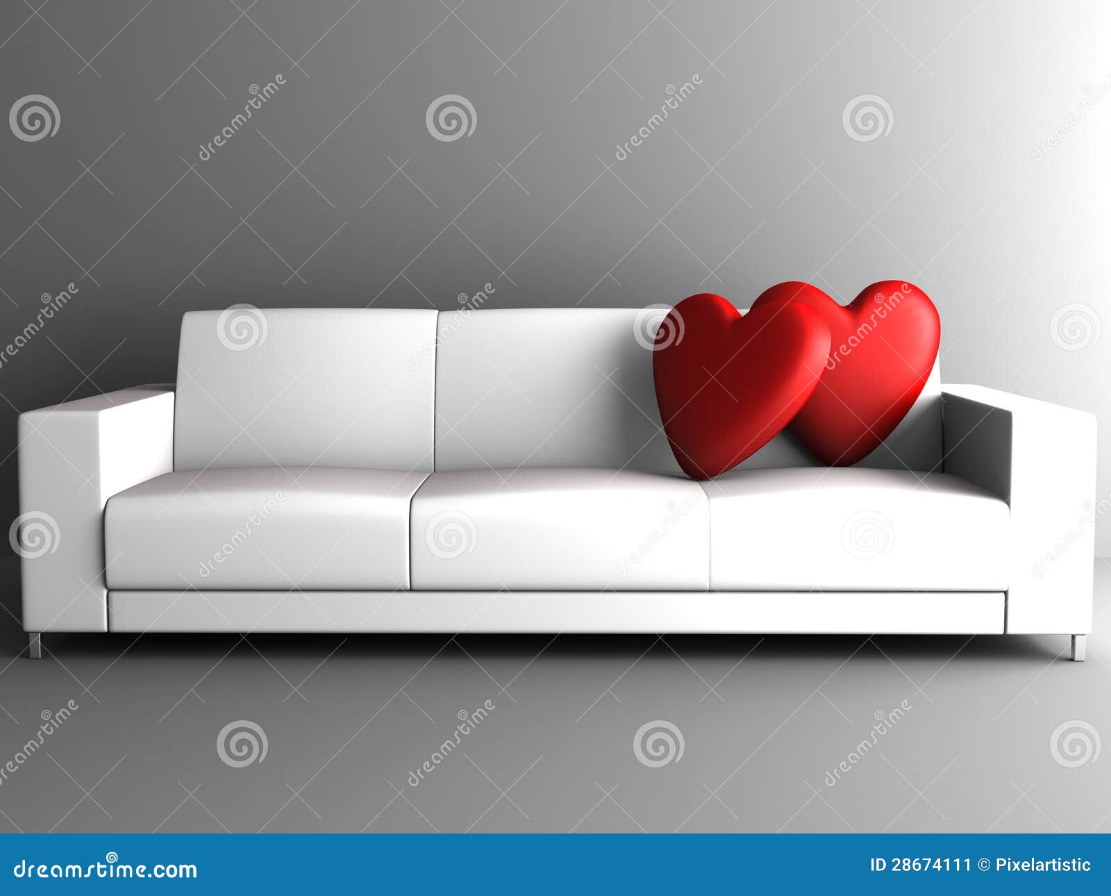 Red heart on white sofa stock illustration. Illustration of couch ...