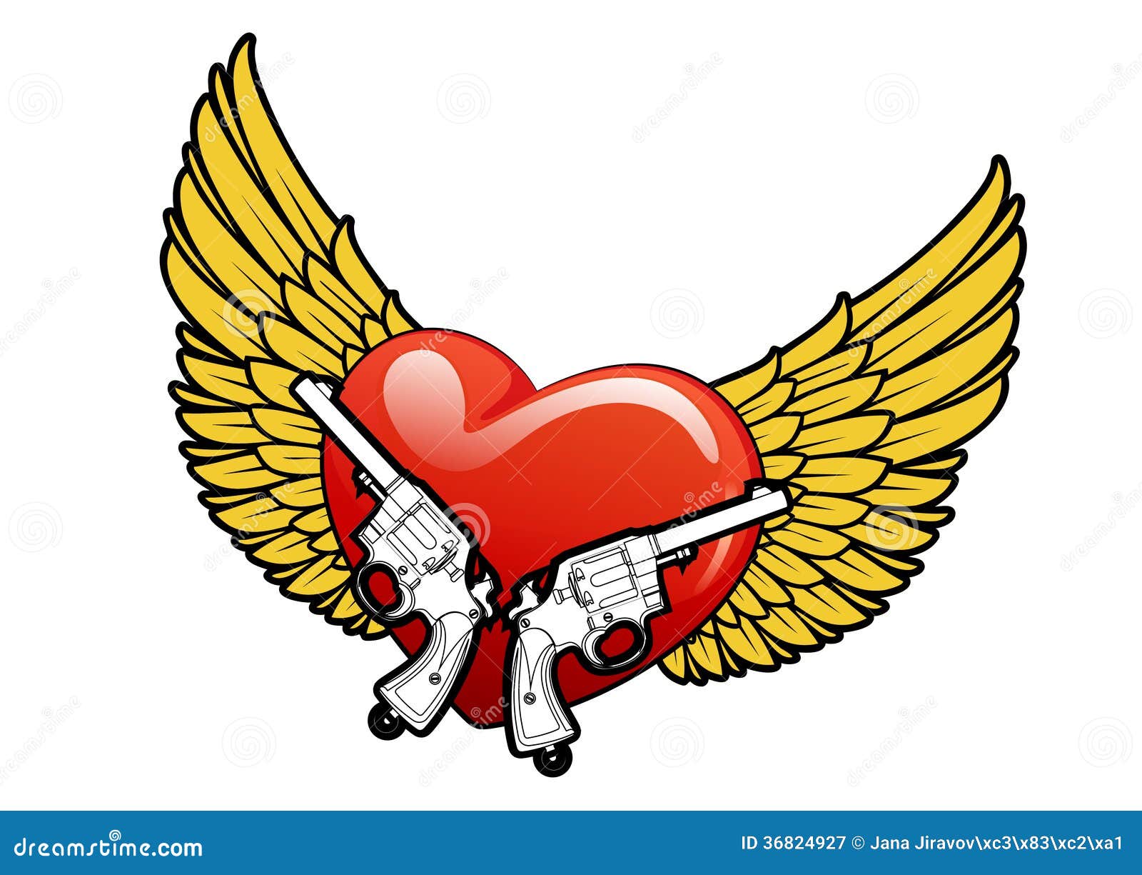 Red Heart with Wings and Guns Stock Illustration - Illustration of ...