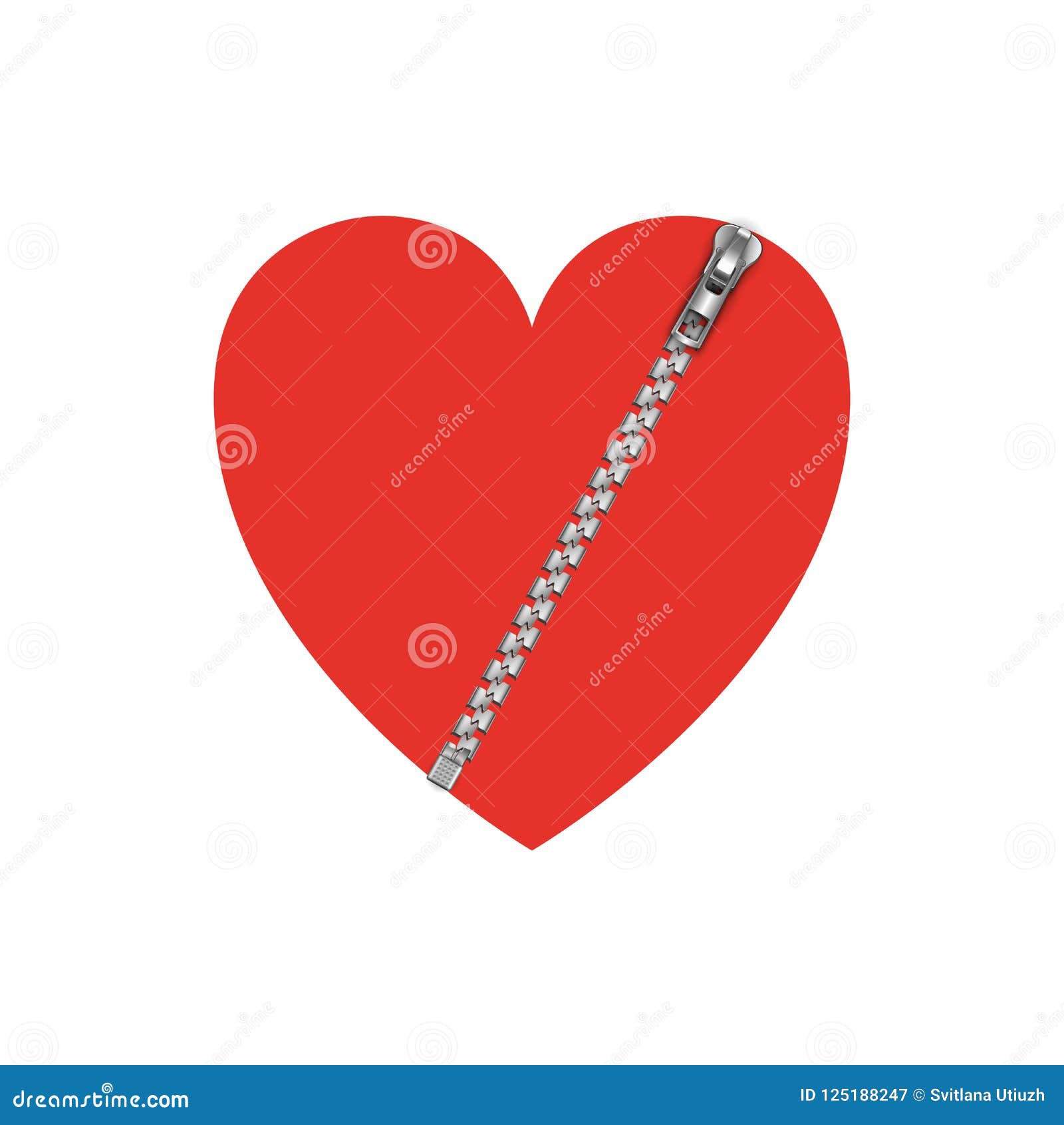Red Heart with Zipper, Vector Illustration Isolated on White Background ...