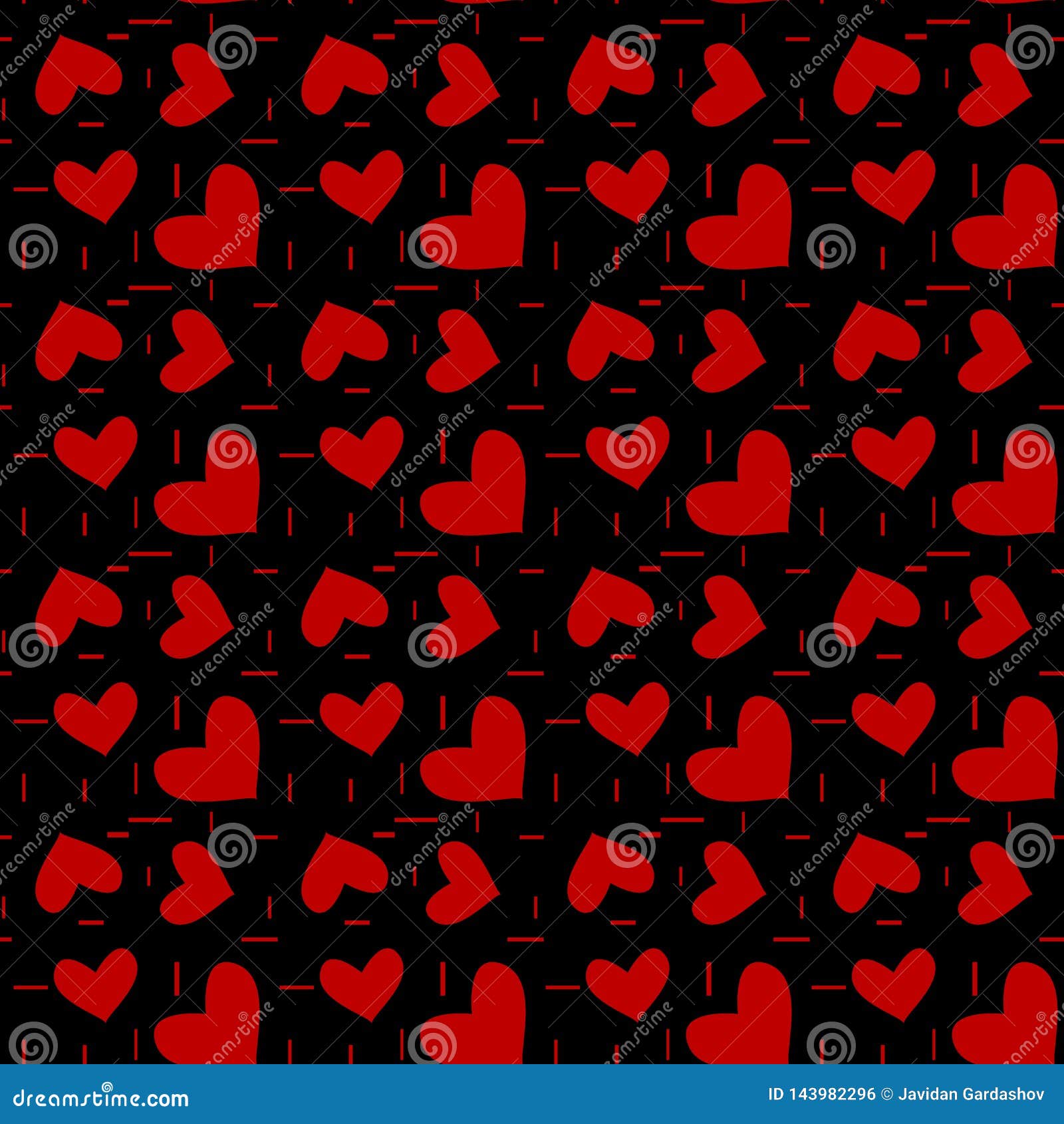 Red Hearts Black Backround Seamless Vector Pattern Stock Vector ...