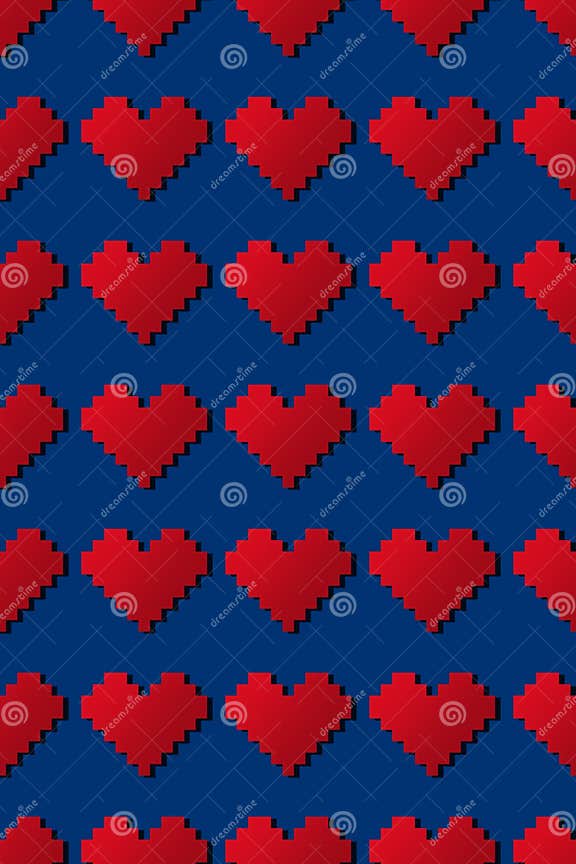 Red Hearts on Blue Background Seamless Pattern Stock Illustration ...