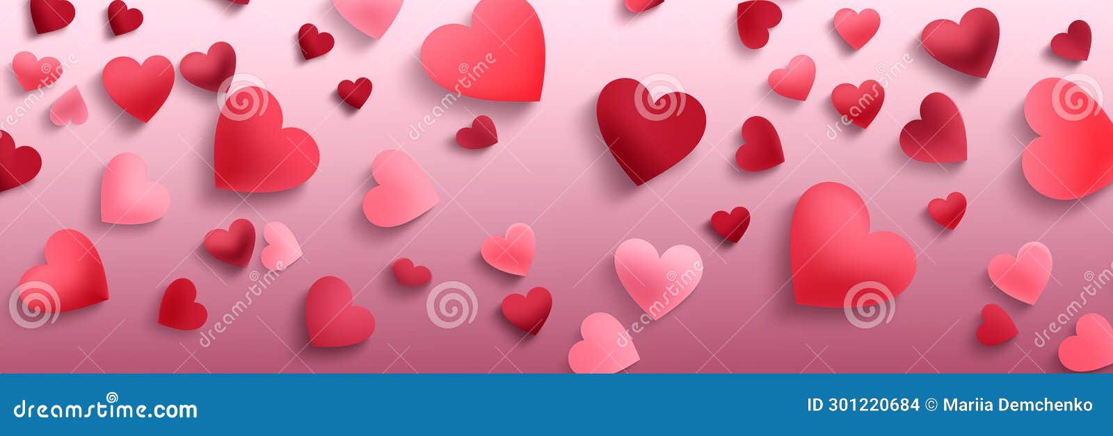 Red Hearts on Gradient Background Banner. Valentine S Day. Panoramic ...