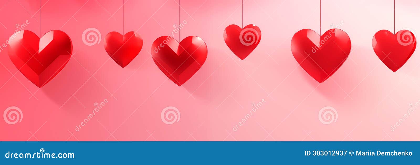 Red Hearts on Gradient Background Banner. Valentine S Day. Panoramic ...