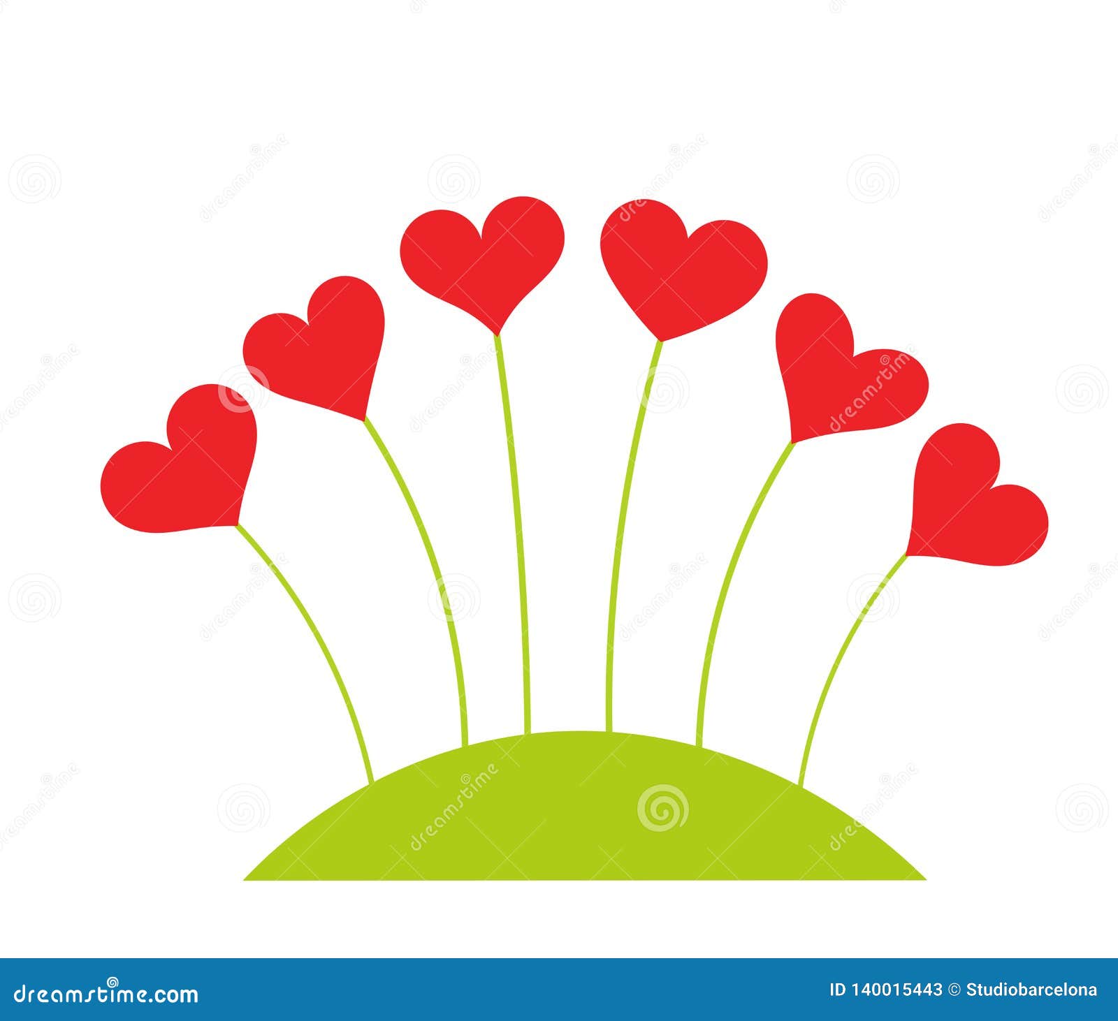 Red Hearts Growing in Green Hill Stock Vector - Illustration of ...