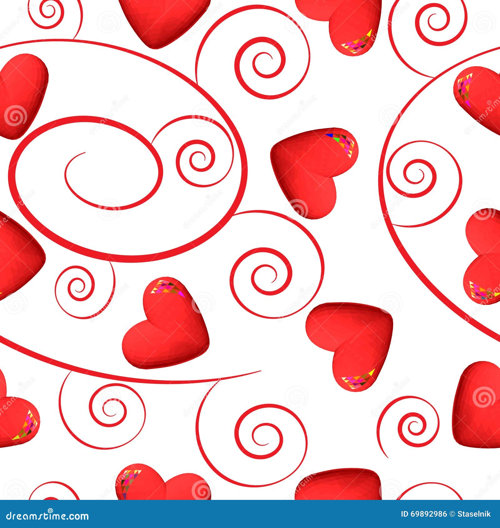Red Hearts and Swirls on White Background Stock Vector - Illustration ...