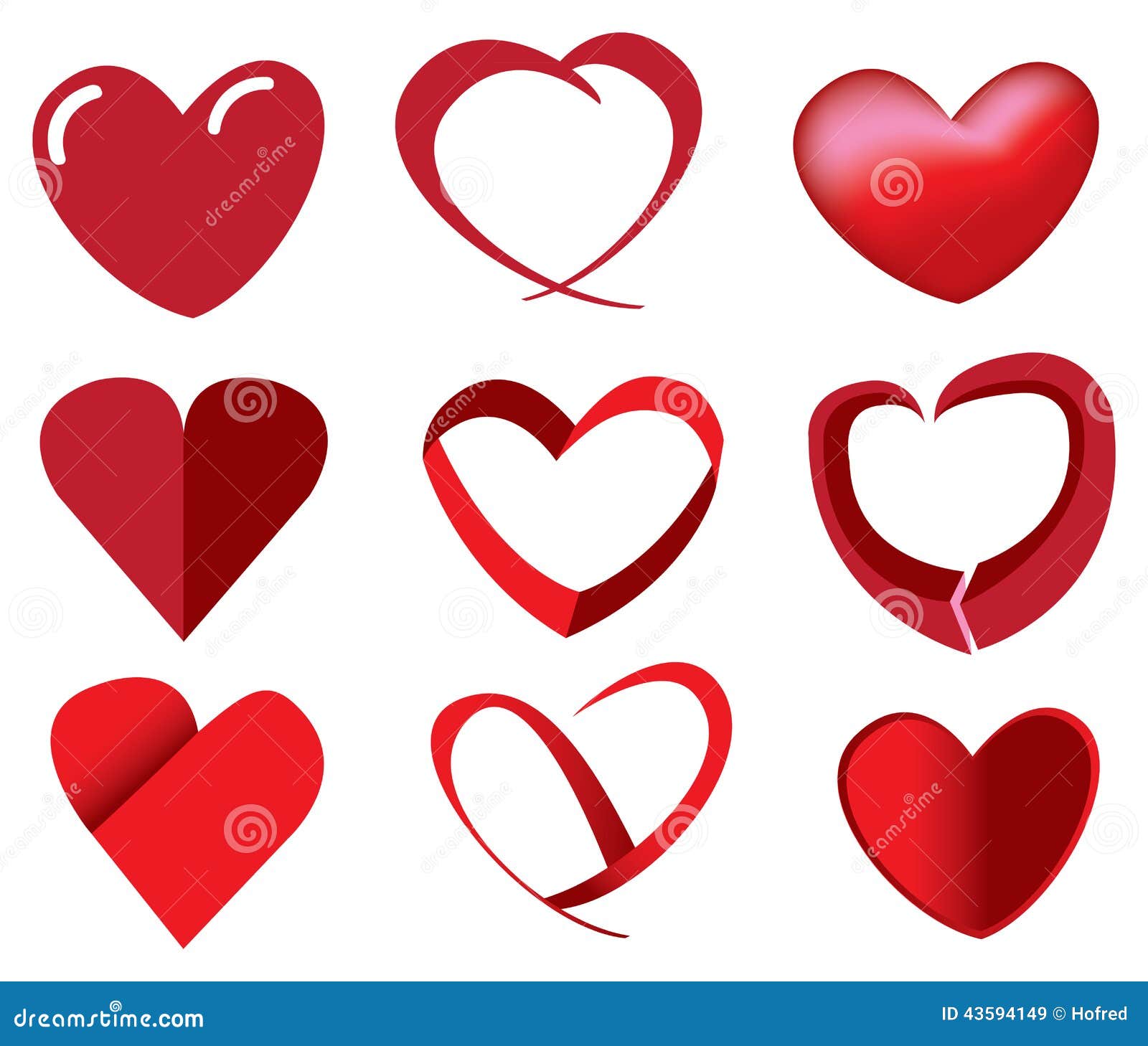Red Hearts in Unique Designs Stock Vector - Illustration of ring ...