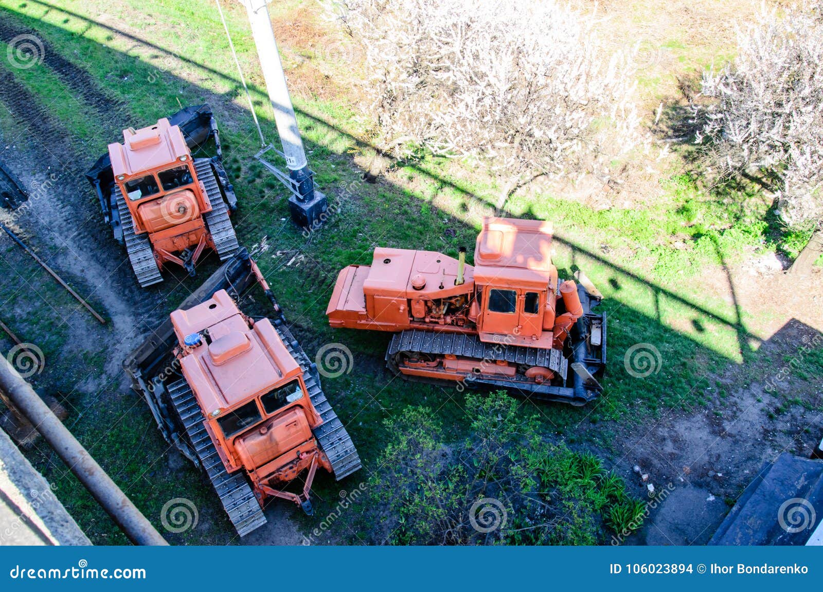 Red Bulldozers at a Construction Site Stock Photo - Image of loader ...