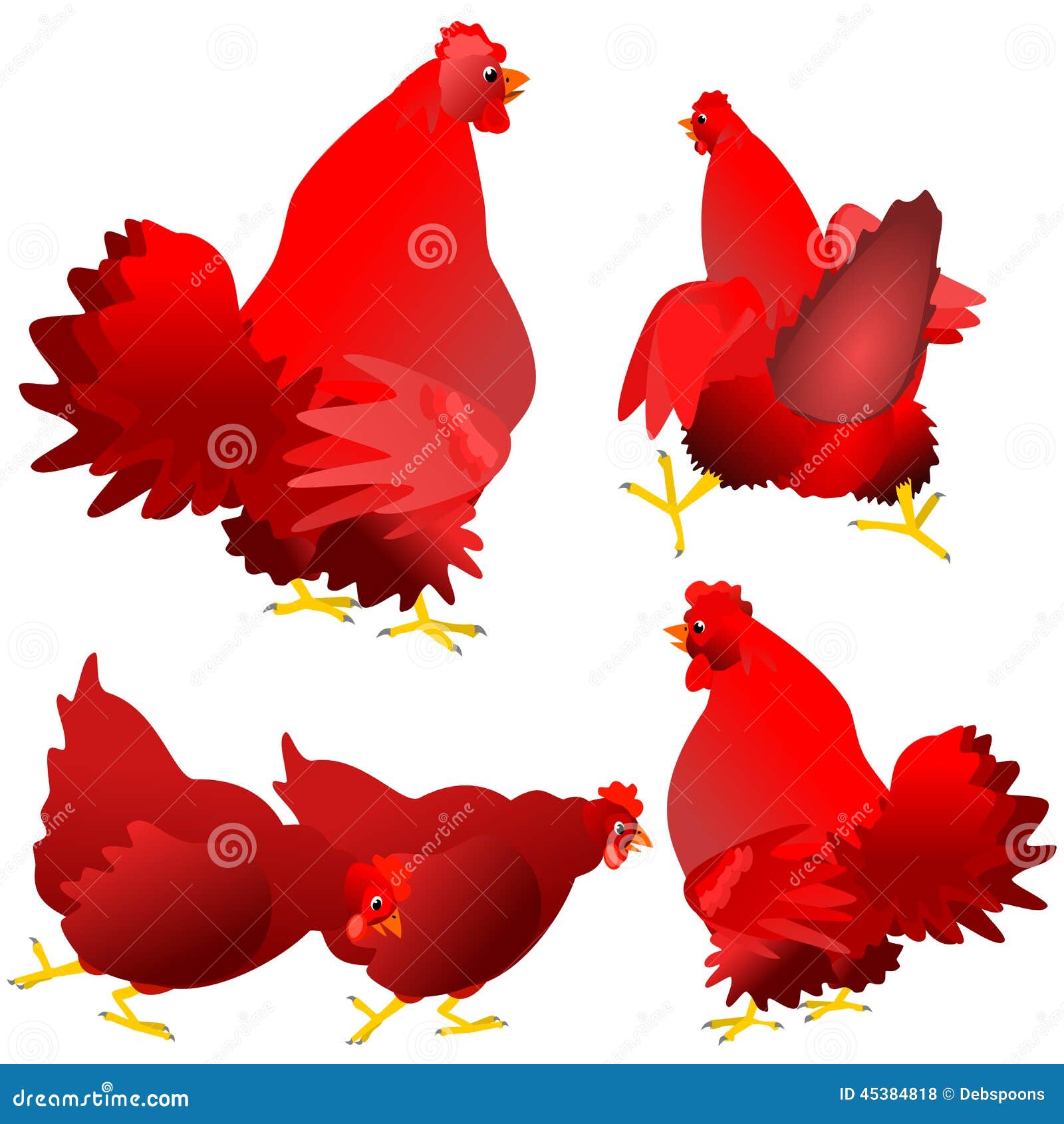 Red hens and roosters stock vector. Illustration of birds - 45384818