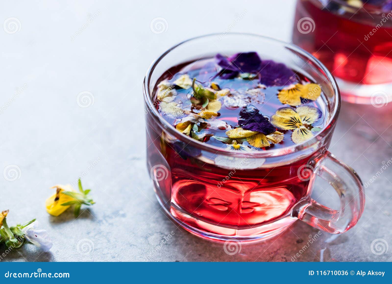 Red Herbal Tea with Edible Flowers. Stock Photo - Image of hibiscus ...
