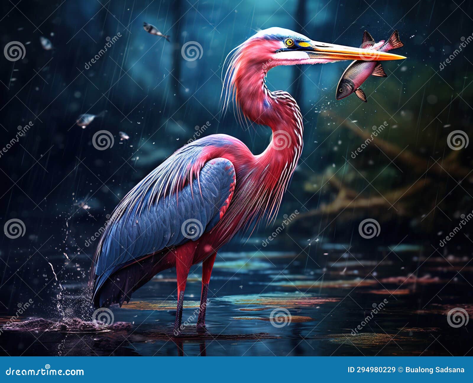 Red heron stock illustration. Illustration of river - 294980229