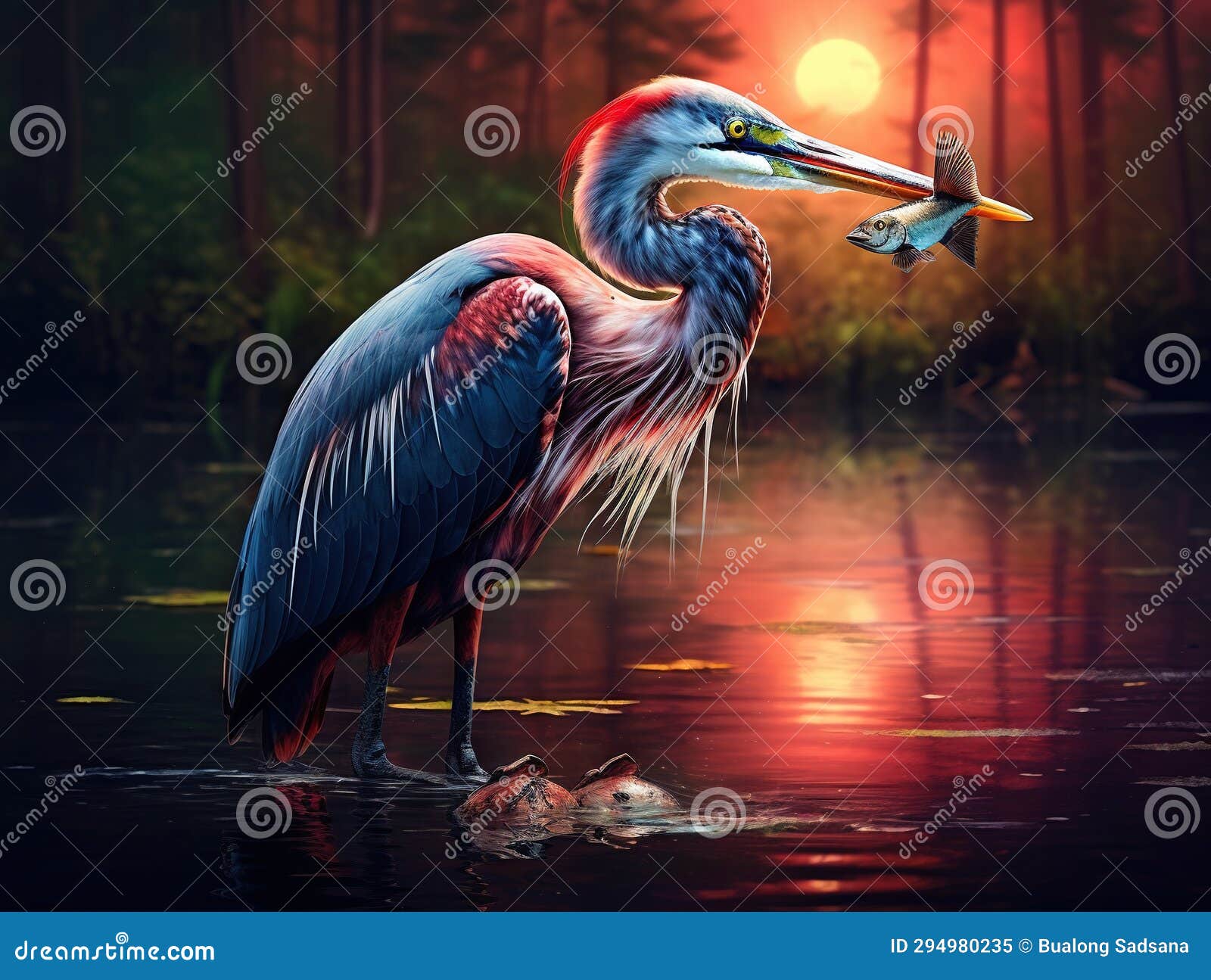 Red heron stock illustration. Illustration of behavior - 294980235