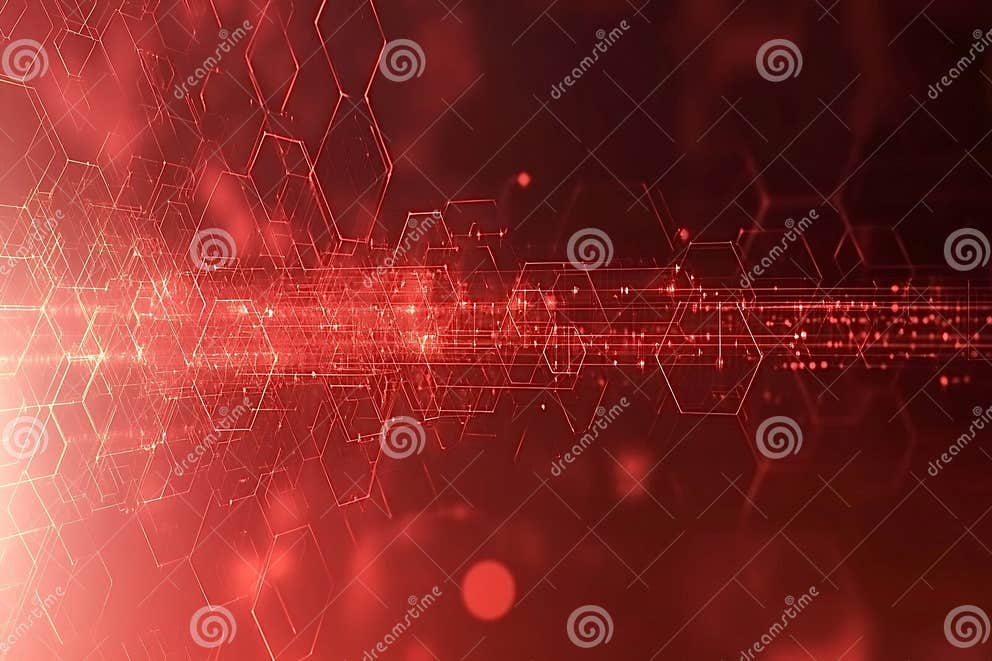 Red Hexagonal Network Data Stream Flowing through Cyberspace Stock ...