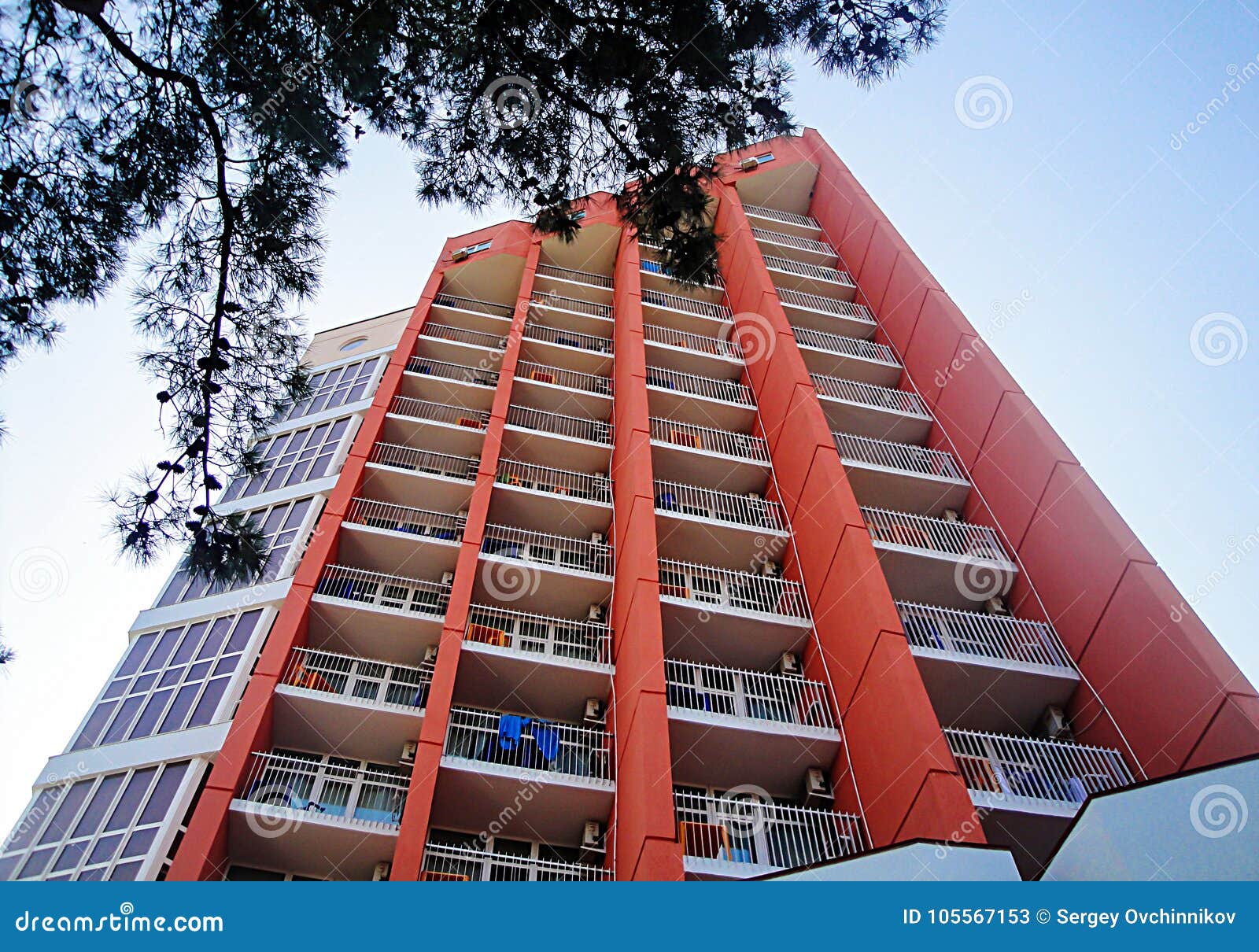 Red High-rise House with Balcony Stock Image - Image of structure ...
