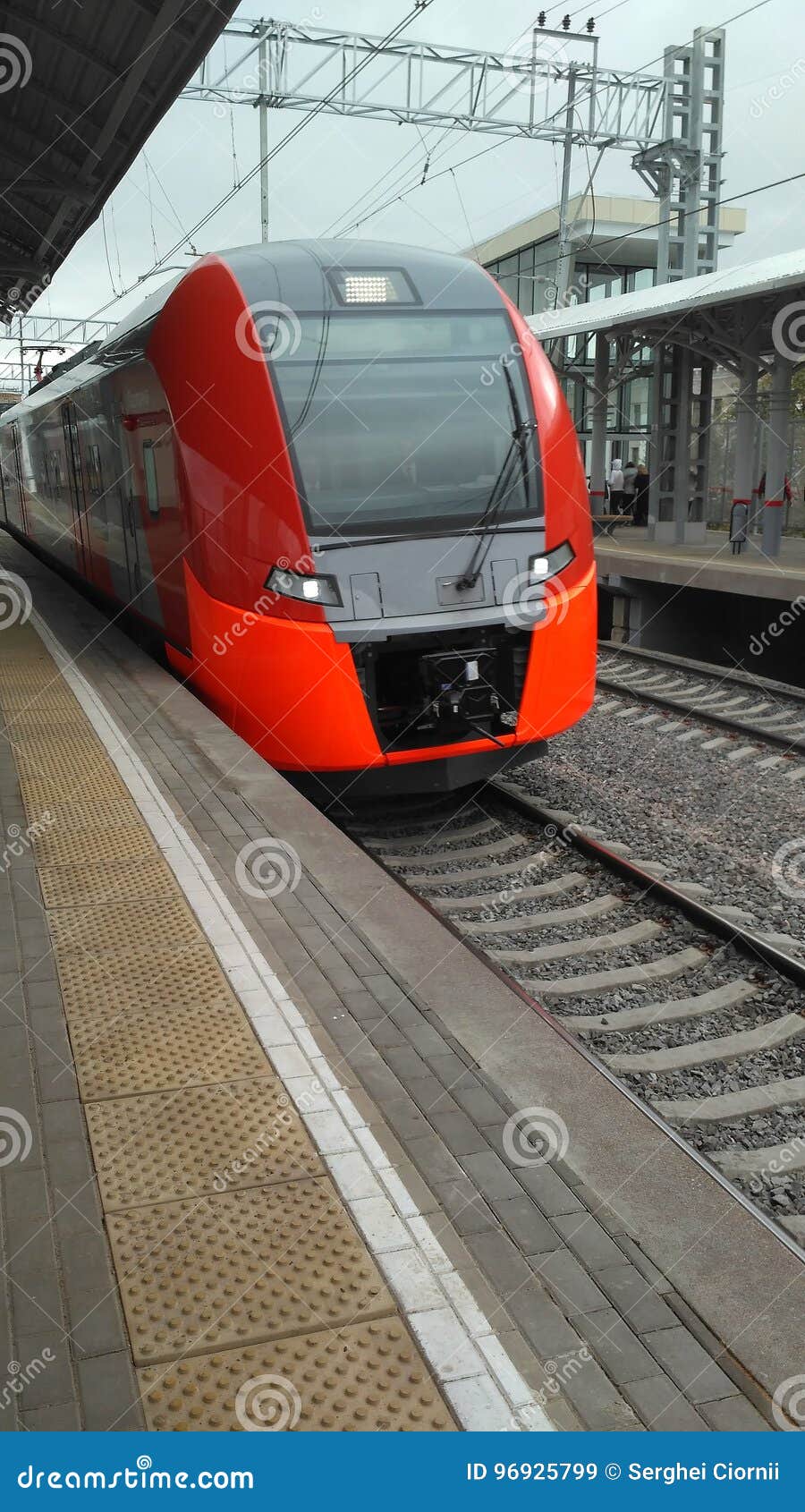 Red high-speed train stock image. Image of rails, arrival - 96925799