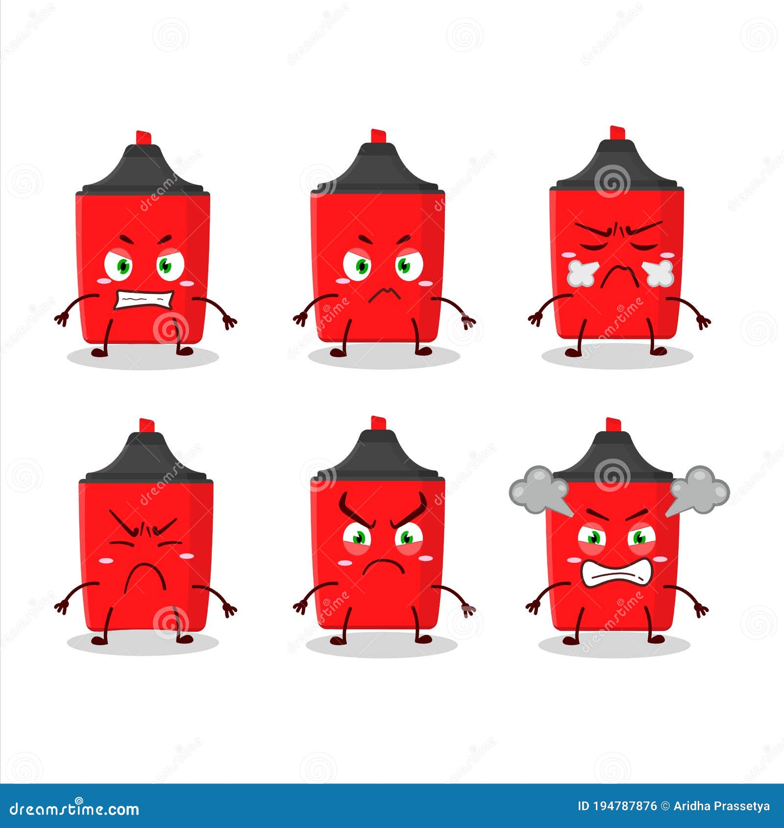 Red Highlighter Cartoon Character with Various Angry Expressions Stock ...