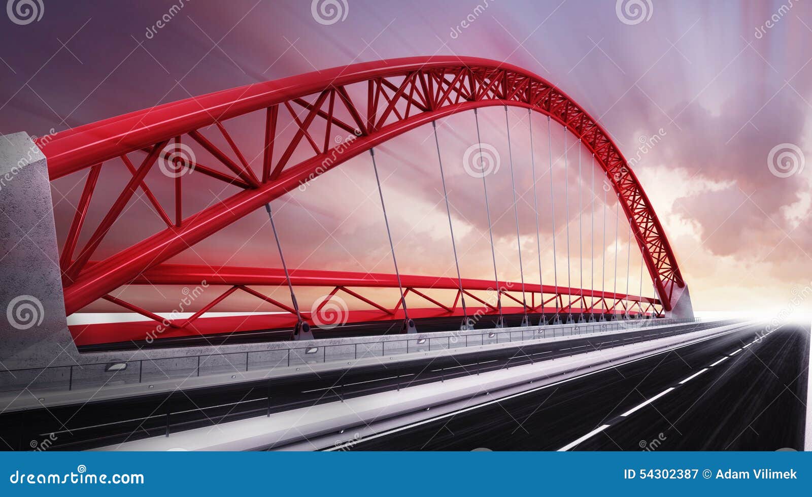 Red Highway Bridge Construction Half View Stock Illustration ...